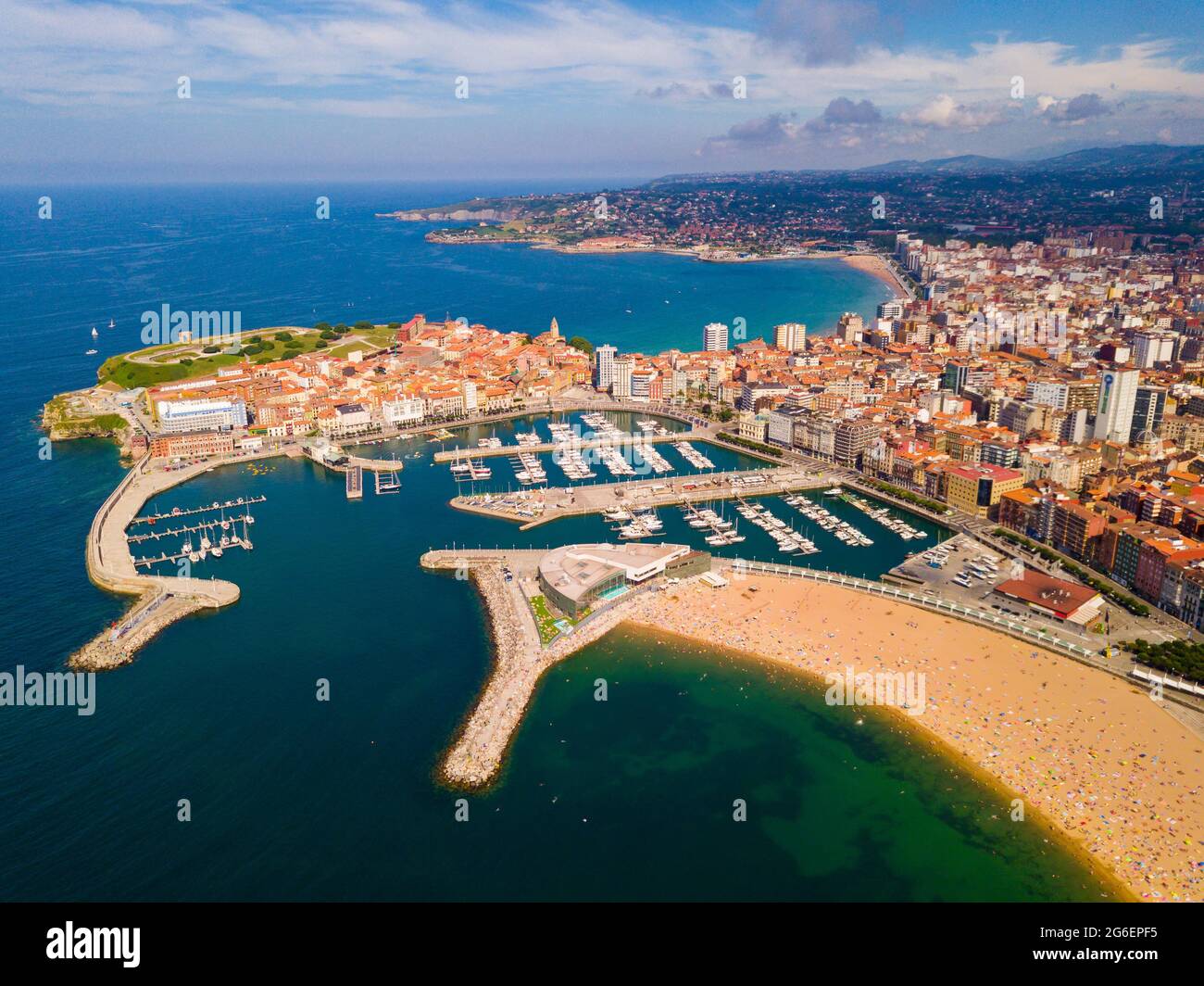 Gijon coast with sand beach Stock Photo - Alamy