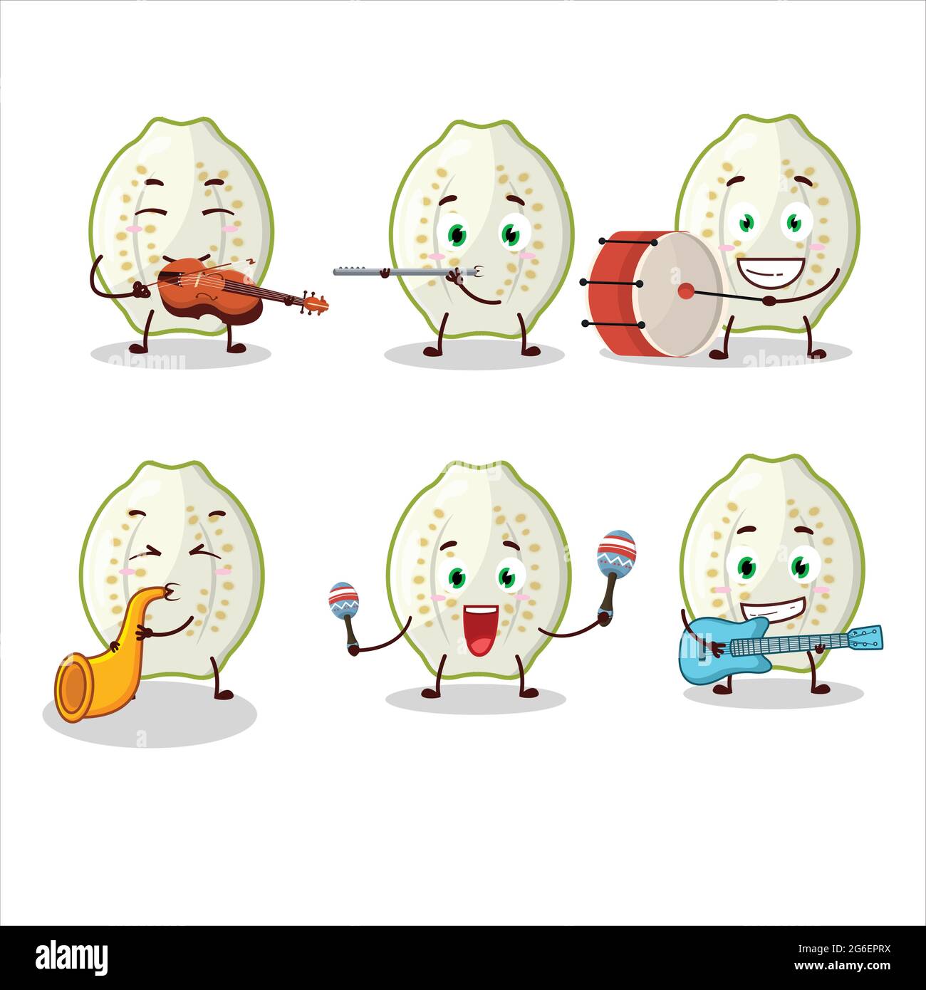 Cartoon character of slash of guava fruit playing some musical ...