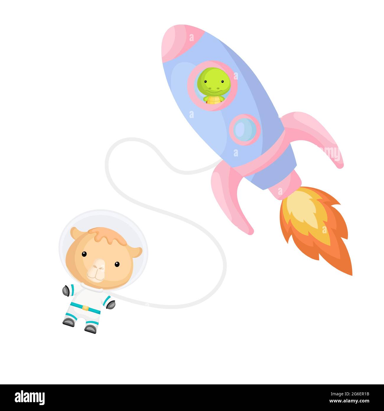 Cute little turtle flying in blue rocket. Cartoon camel character in ...