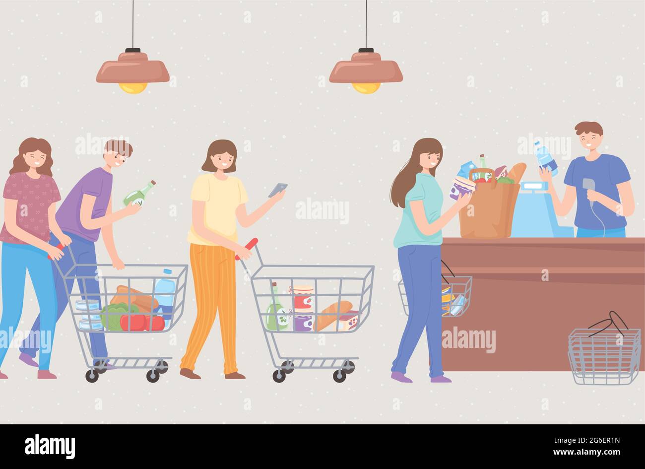 people waiting in queue supermarket Stock Vector Image & Art - Alamy