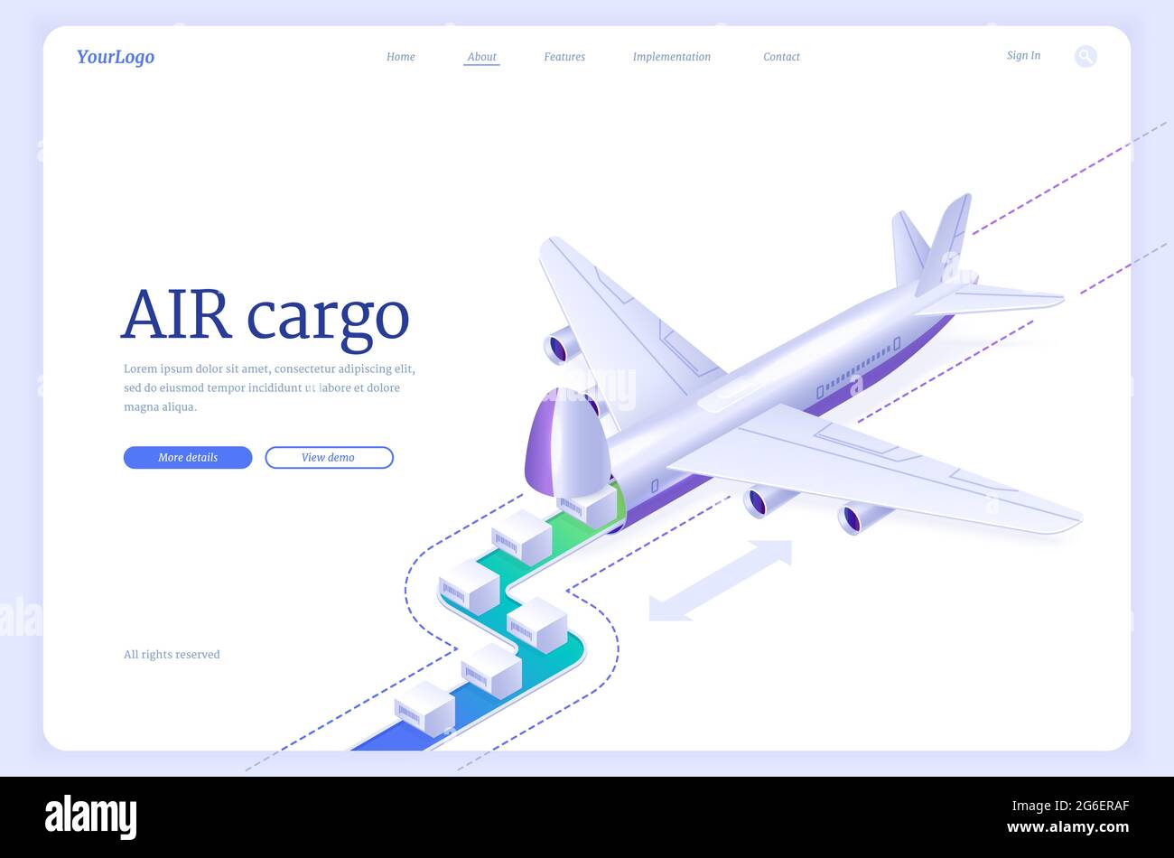 Air cargo isometric landing page. Airplane transport logistics, global ...