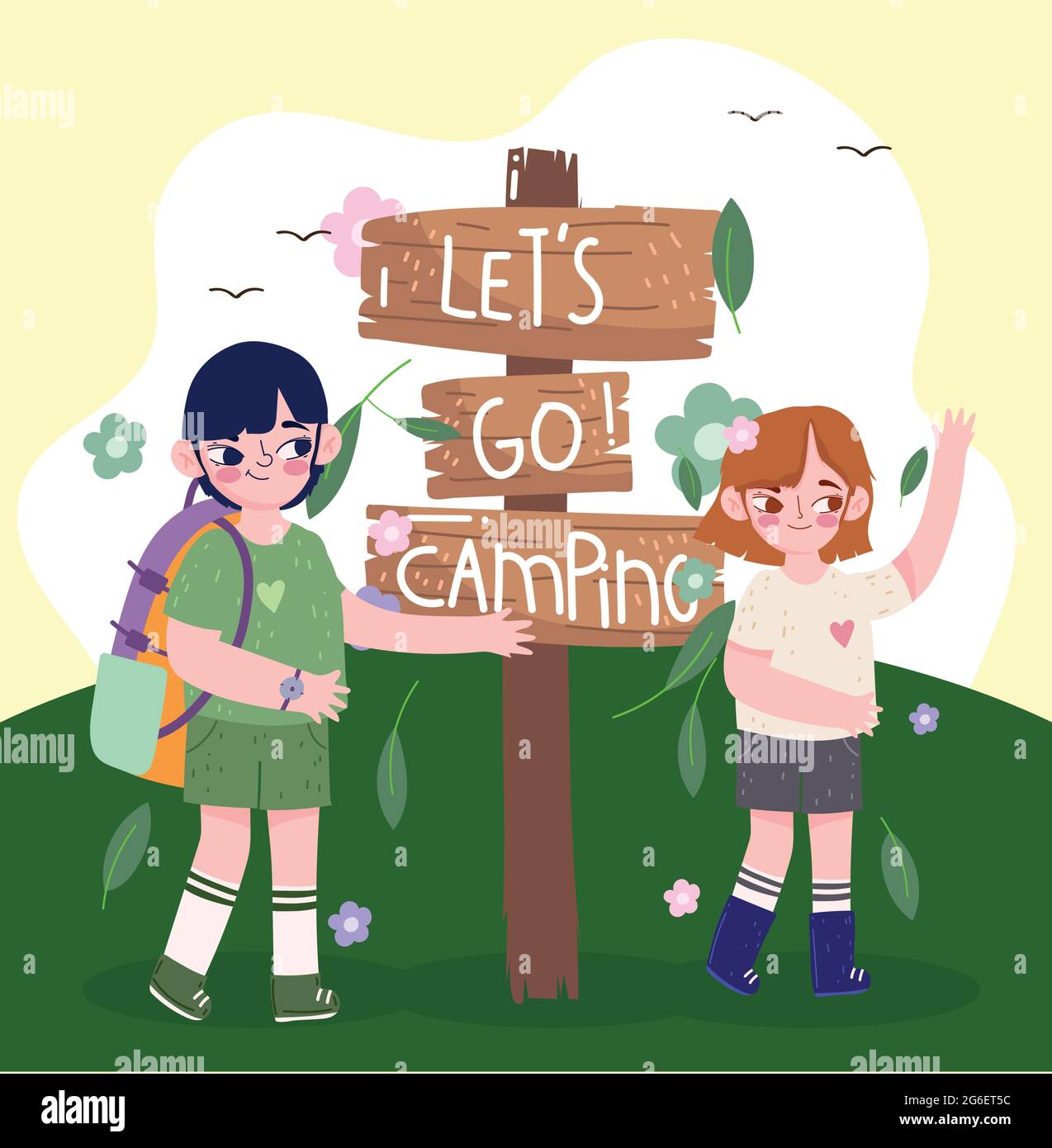 cute kids camping signpost Stock Vector Image & Art - Alamy