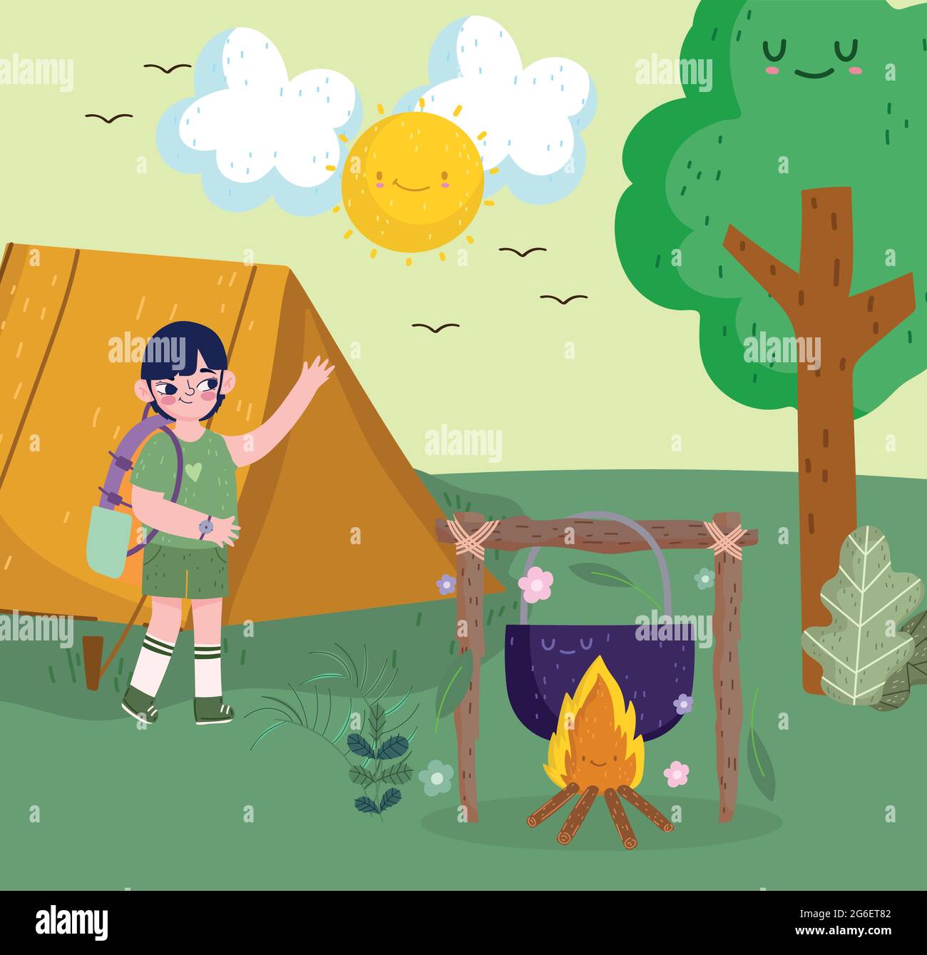 cute boy camping campfire Stock Vector Image & Art - Alamy