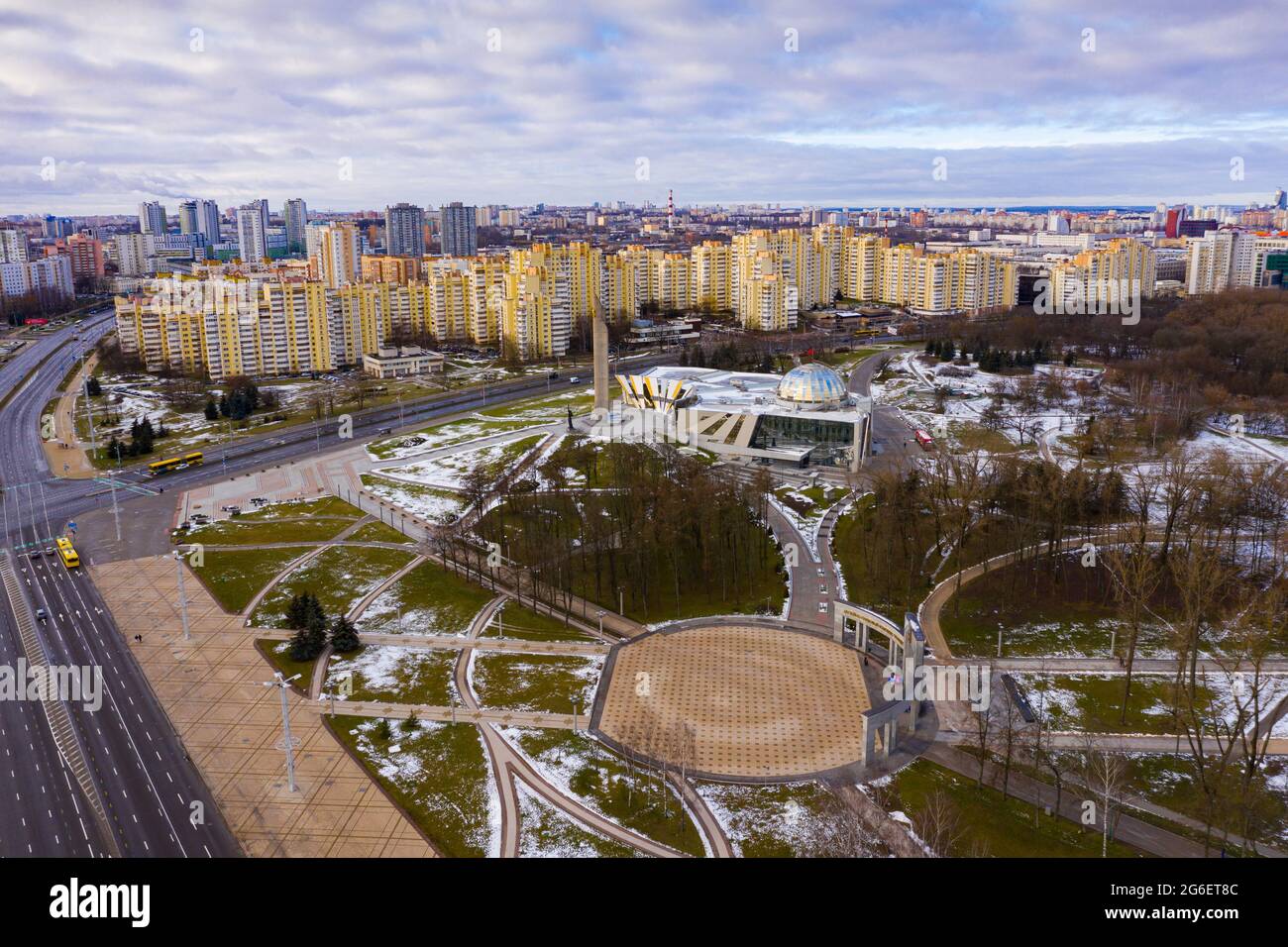 Aerial view of Minsk with park and museum complex Stock Photo - Alamy