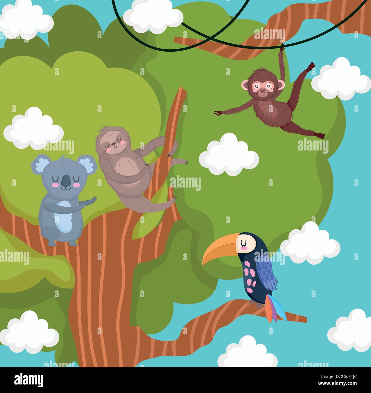 cartoon animals on branches tree Stock Vector Image & Art - Alamy