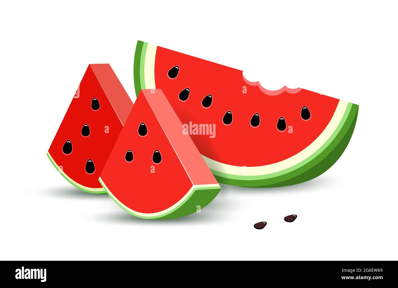 Half a watermelon and two slices with seeds, isolated on a white ...