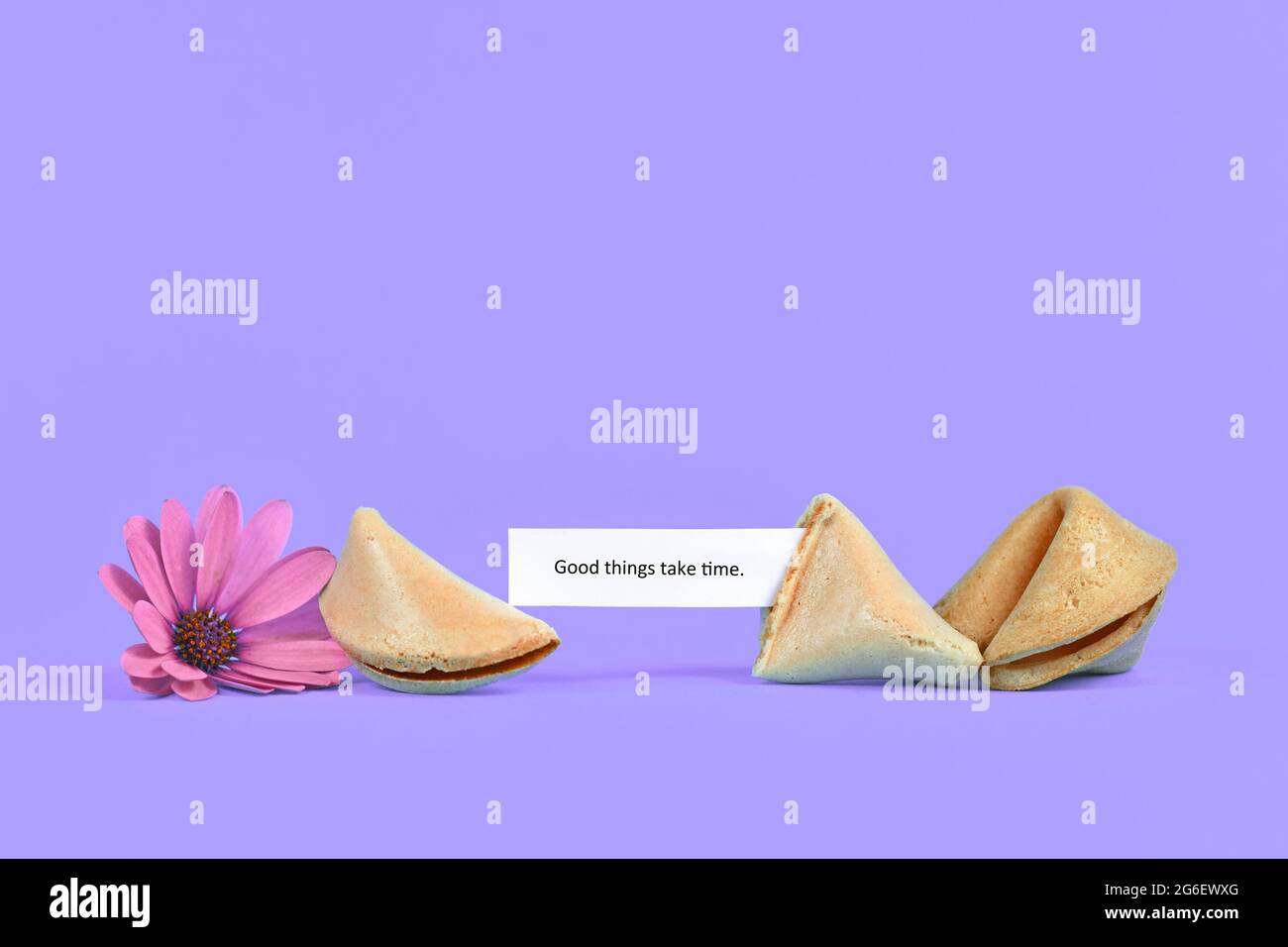 Motivational text 'Good things take time' next to fortune cookie and ...