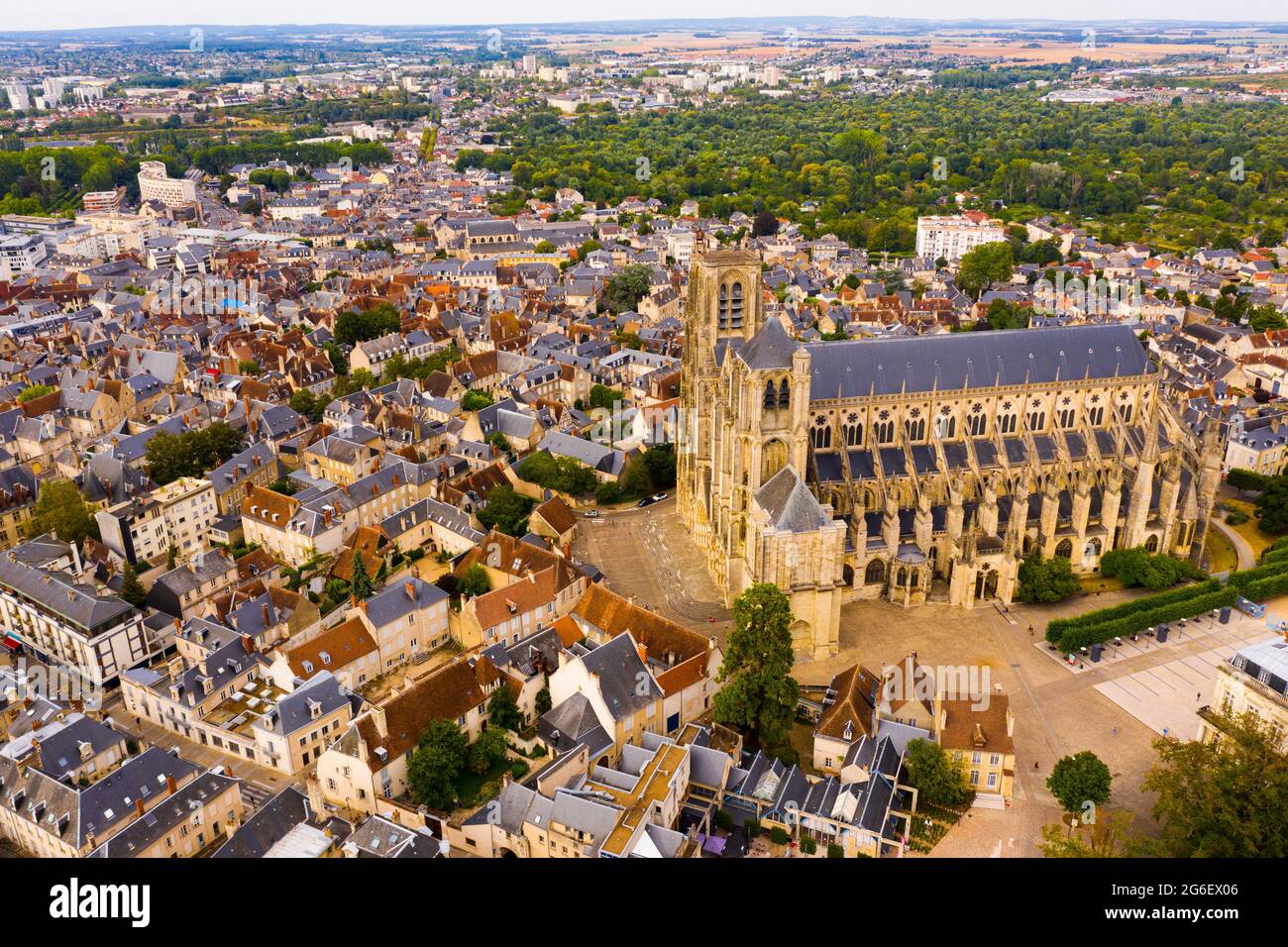 Aerial view of Bourges overlooking Gothic Cathedral, France Stock Photo ...