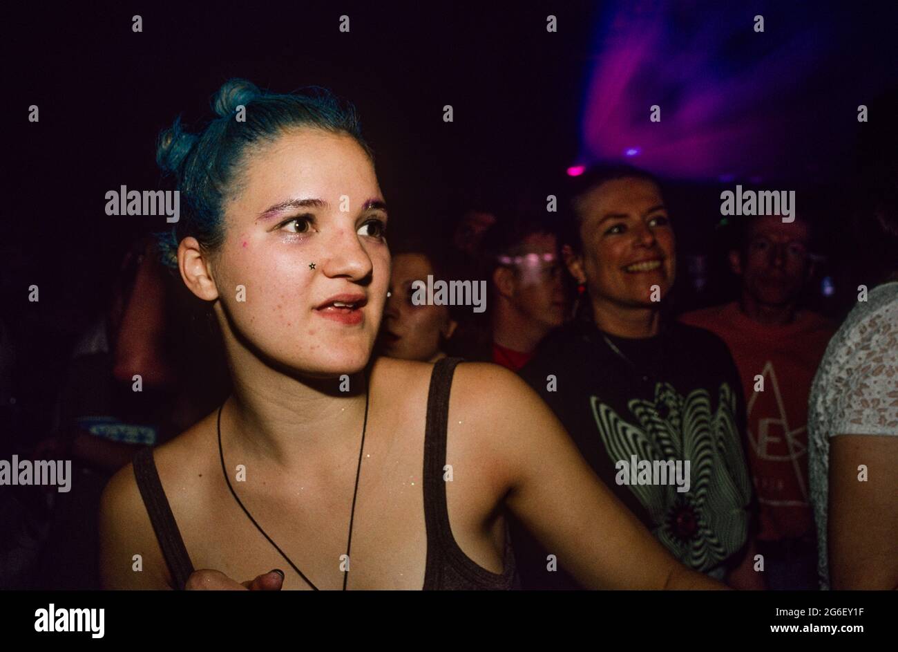 Woman dancing at, Tribal Gathering an all night rave held in the ...
