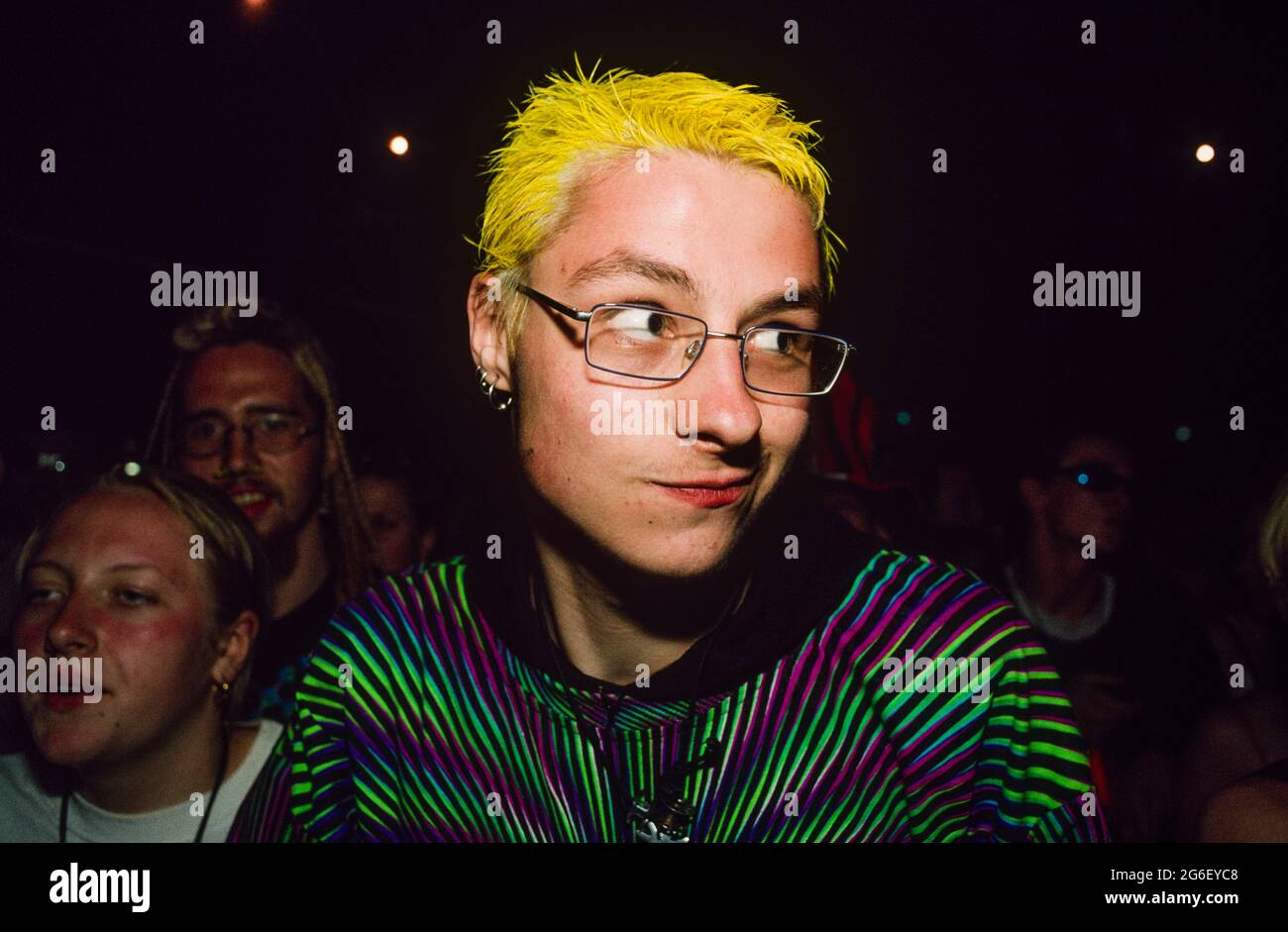 A young man dancing at, Tribal Gathering an all night rave held in the ...