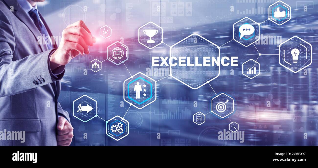 Excellence Concept. Quality Service. Businessman pressing Excellence ...