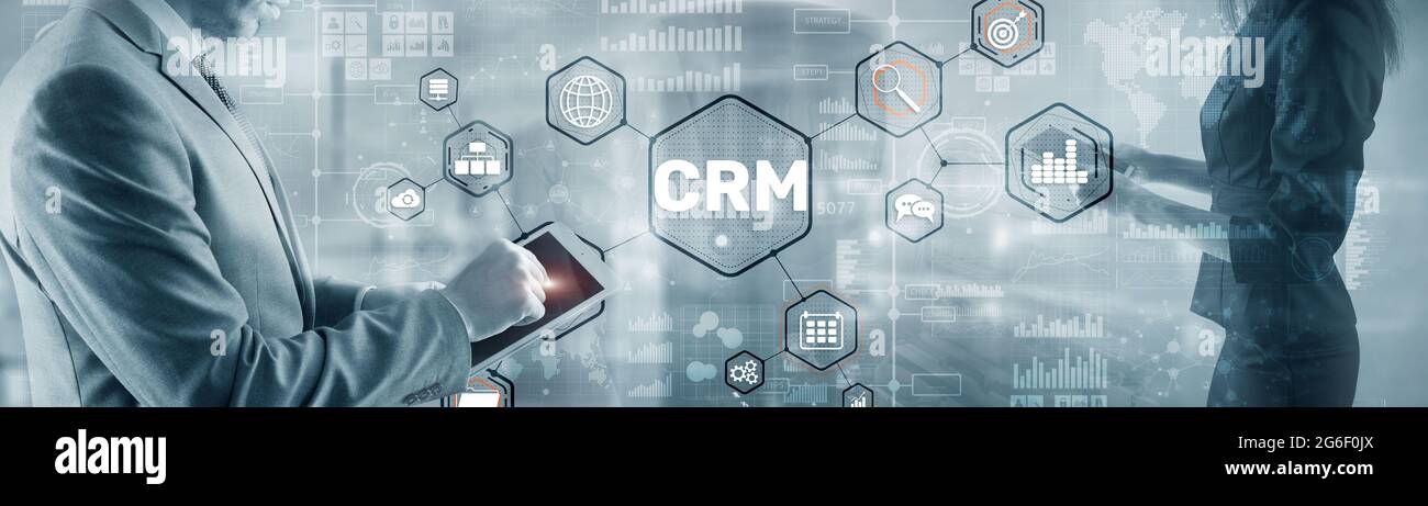 Customer Relationship Management System Concept Businessman Touching