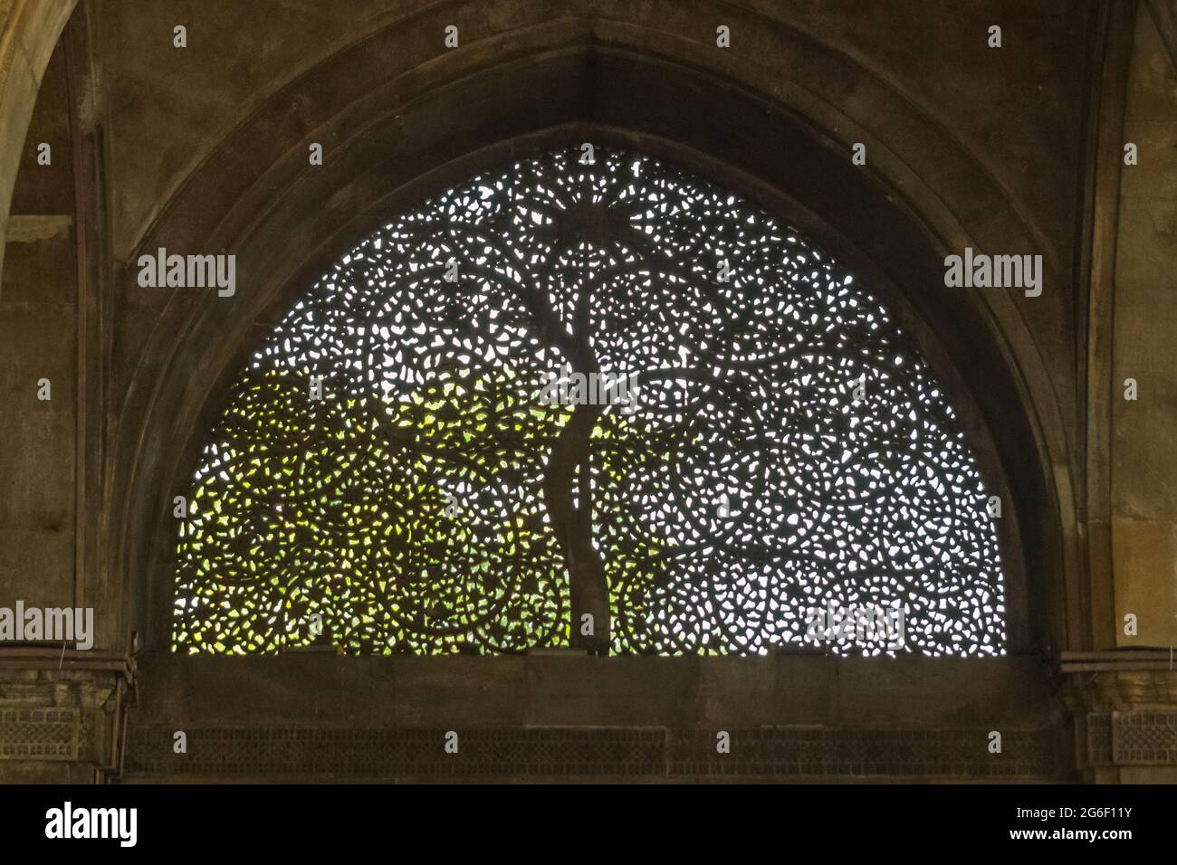 Intricate architectural design at the Sidi Saiyyed Mosque, also called ...