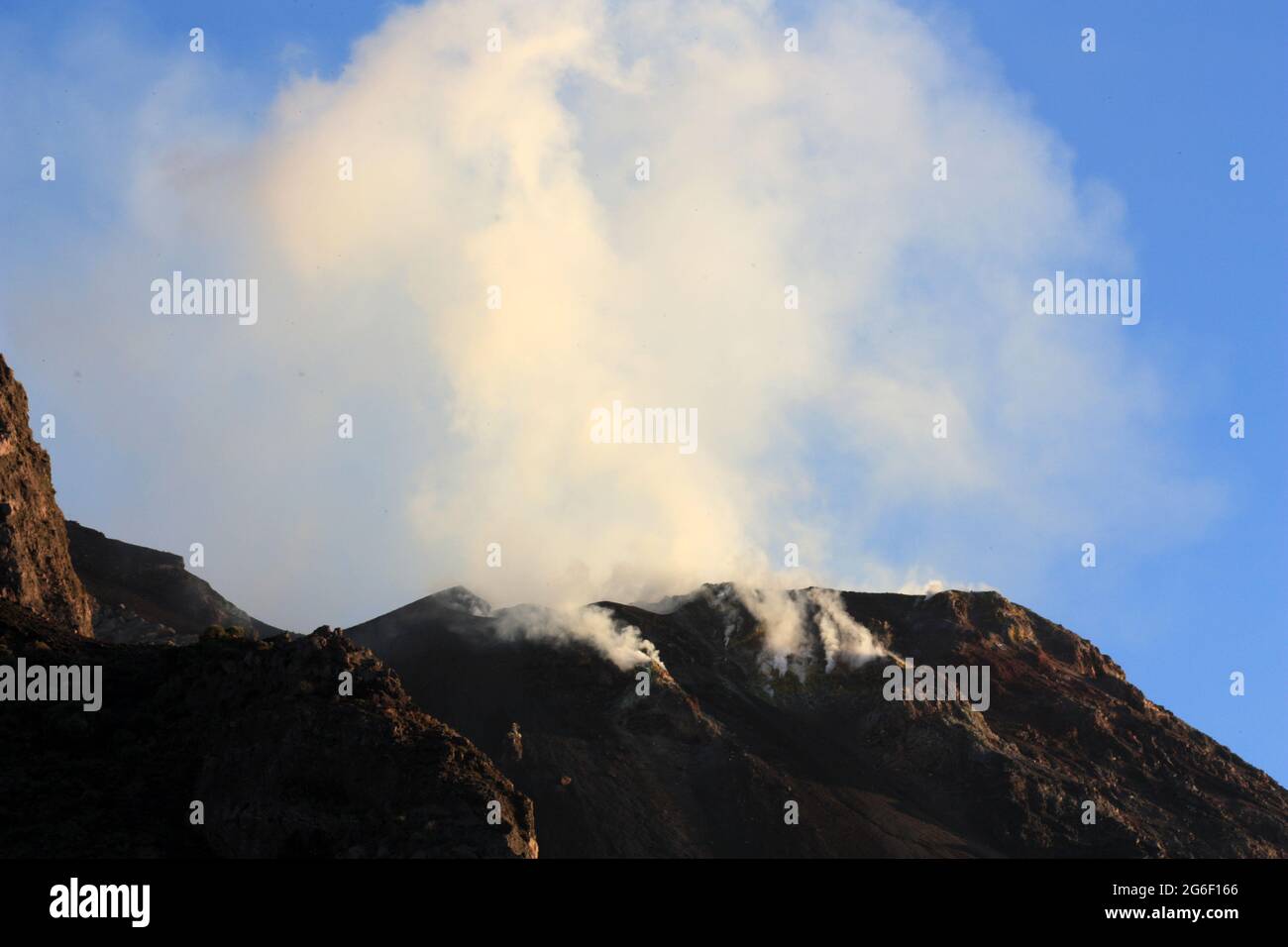 Sulfur fumaroles at the crater of Stromboli volcano, Italy Stock Photo ...