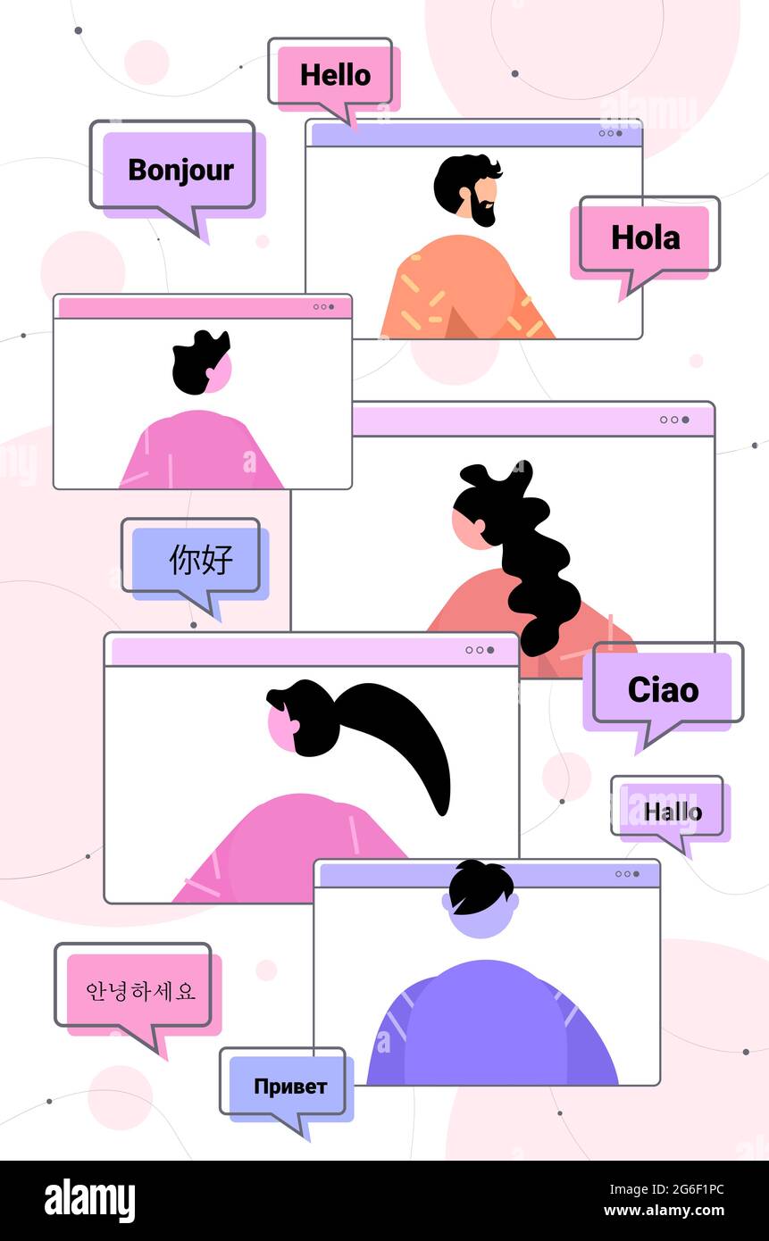 people using mobile translation application multilingual greeting ...