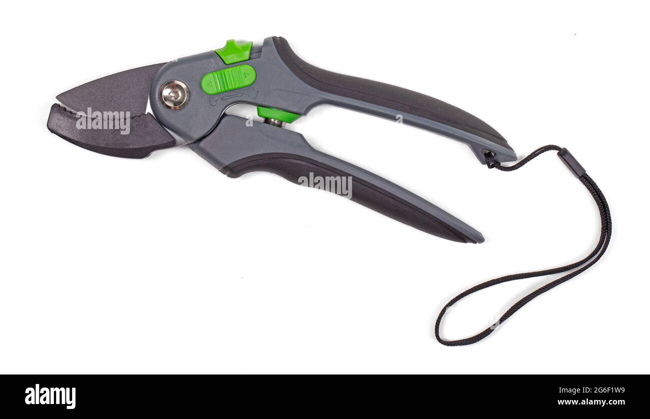 Modern garden scissor tool isolated on white Stock Photo - Alamy
