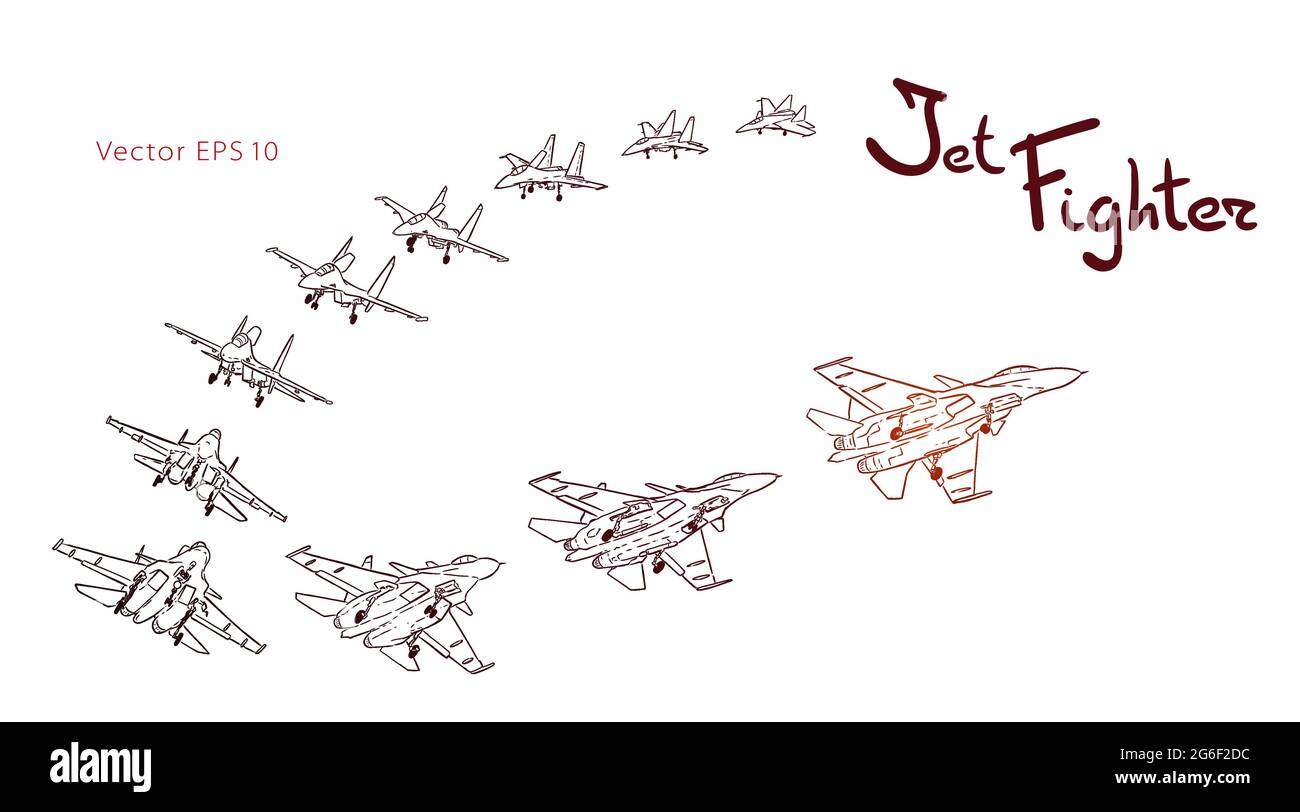 Flight of the newest russian jet fighter aircraft flying by. Vector ...