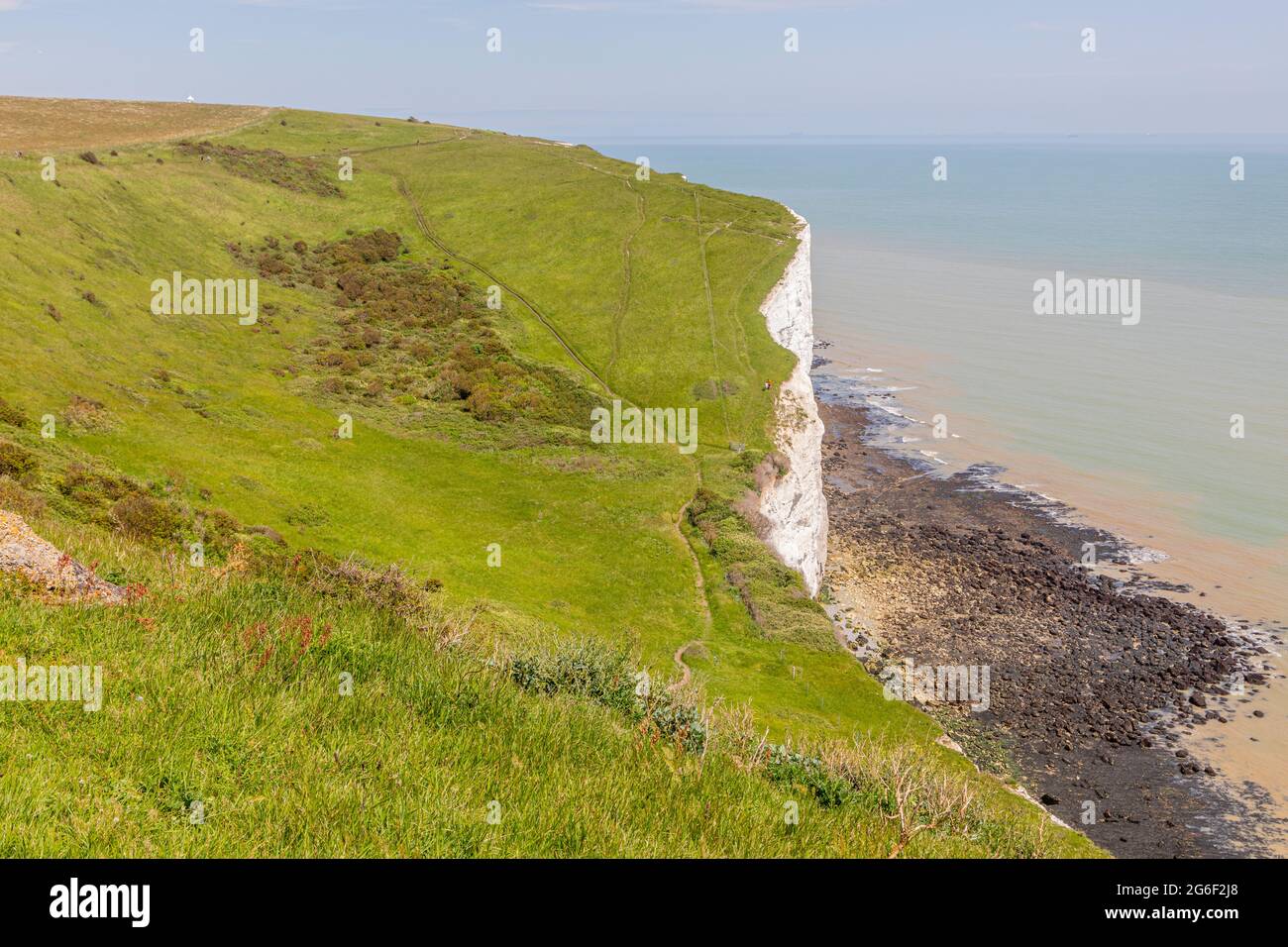 The green fields of South Foreland over the White Cliffs of Dover with ...