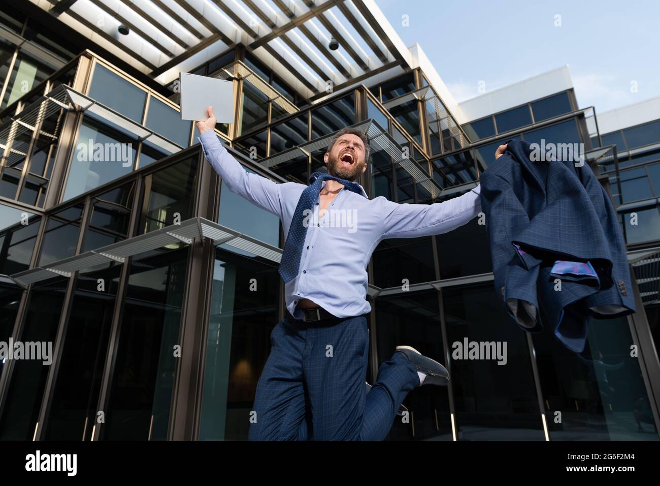 business success. successful boss jump. excited entrepreneur jumping ...