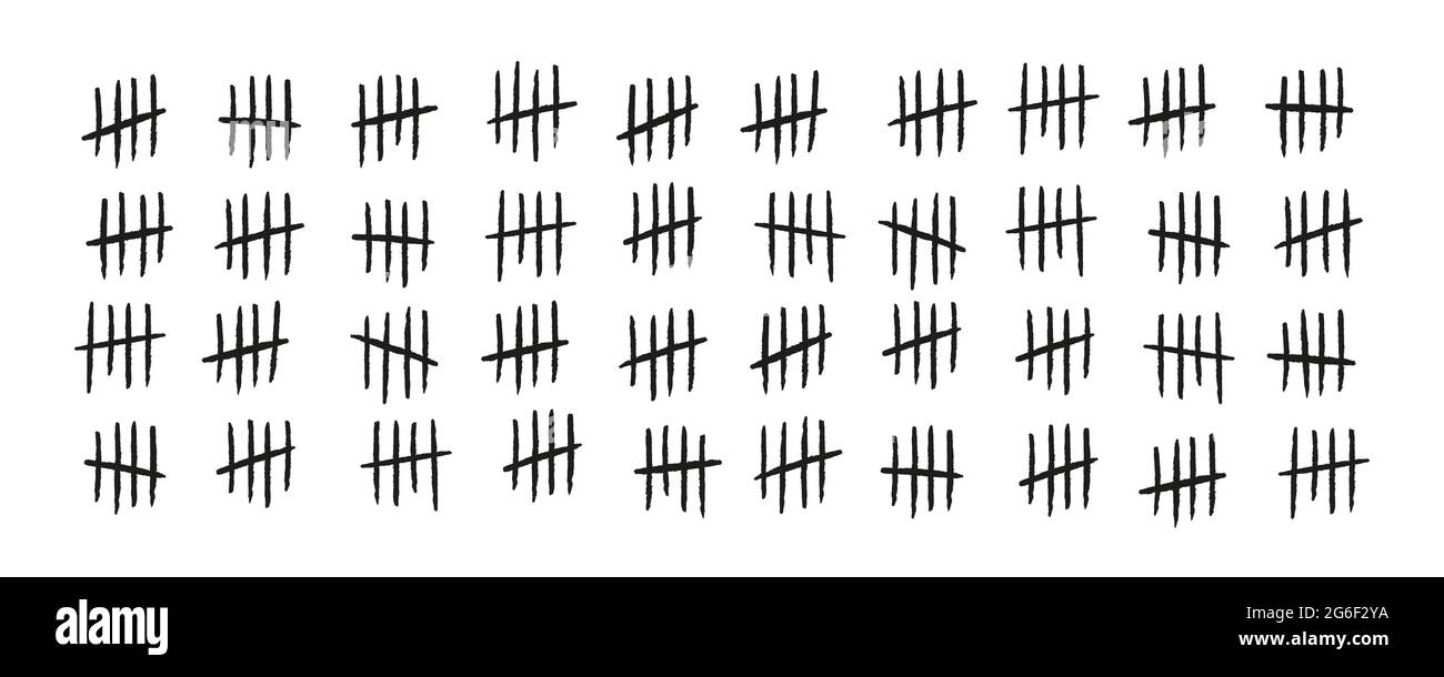 Tally marks. Hand drawn lines or sticks sorted by four and crossed out ...