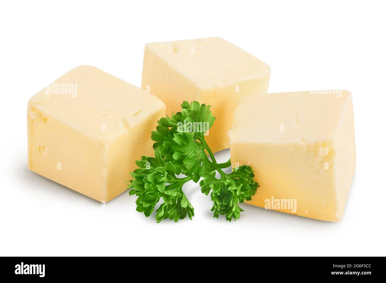 butter cubes isolated on white background with clipping path and full ...