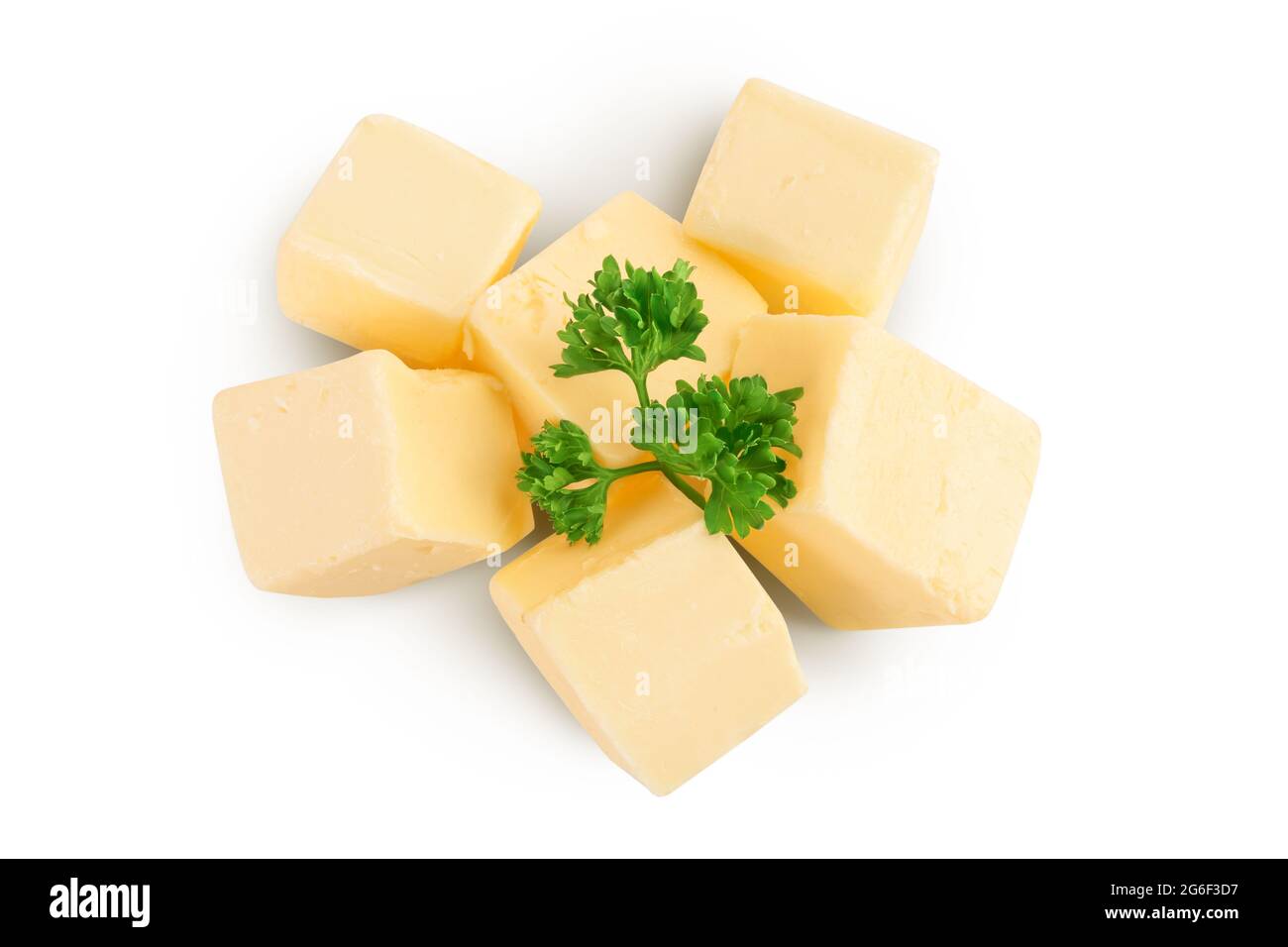 butter cubes isolated on white background with clipping path and full ...