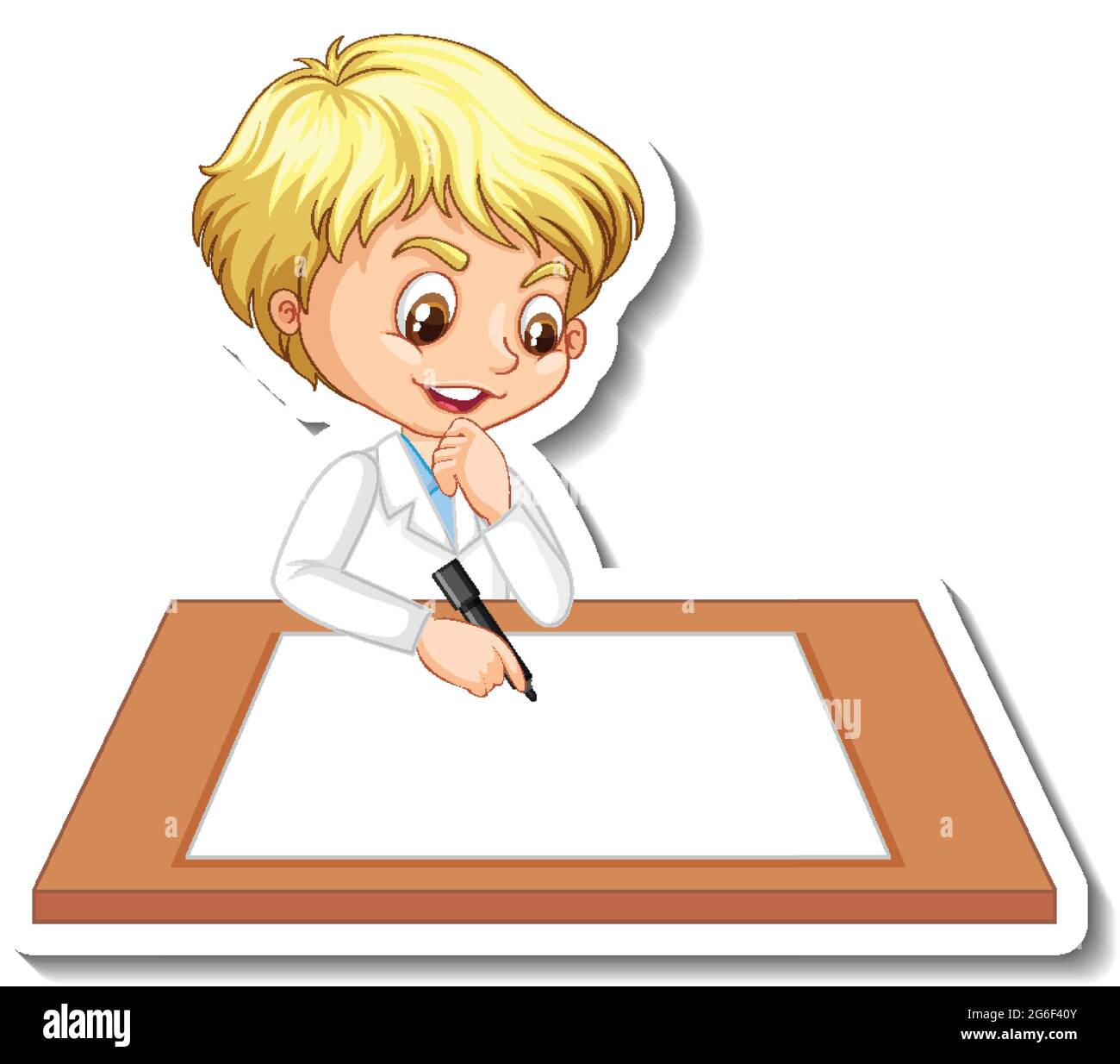 Scientist boy cartoon character with blank table illustration Stock ...