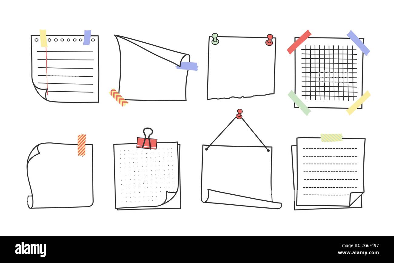 Doodle hand drawn memo notes and reminders vector illustration set ...