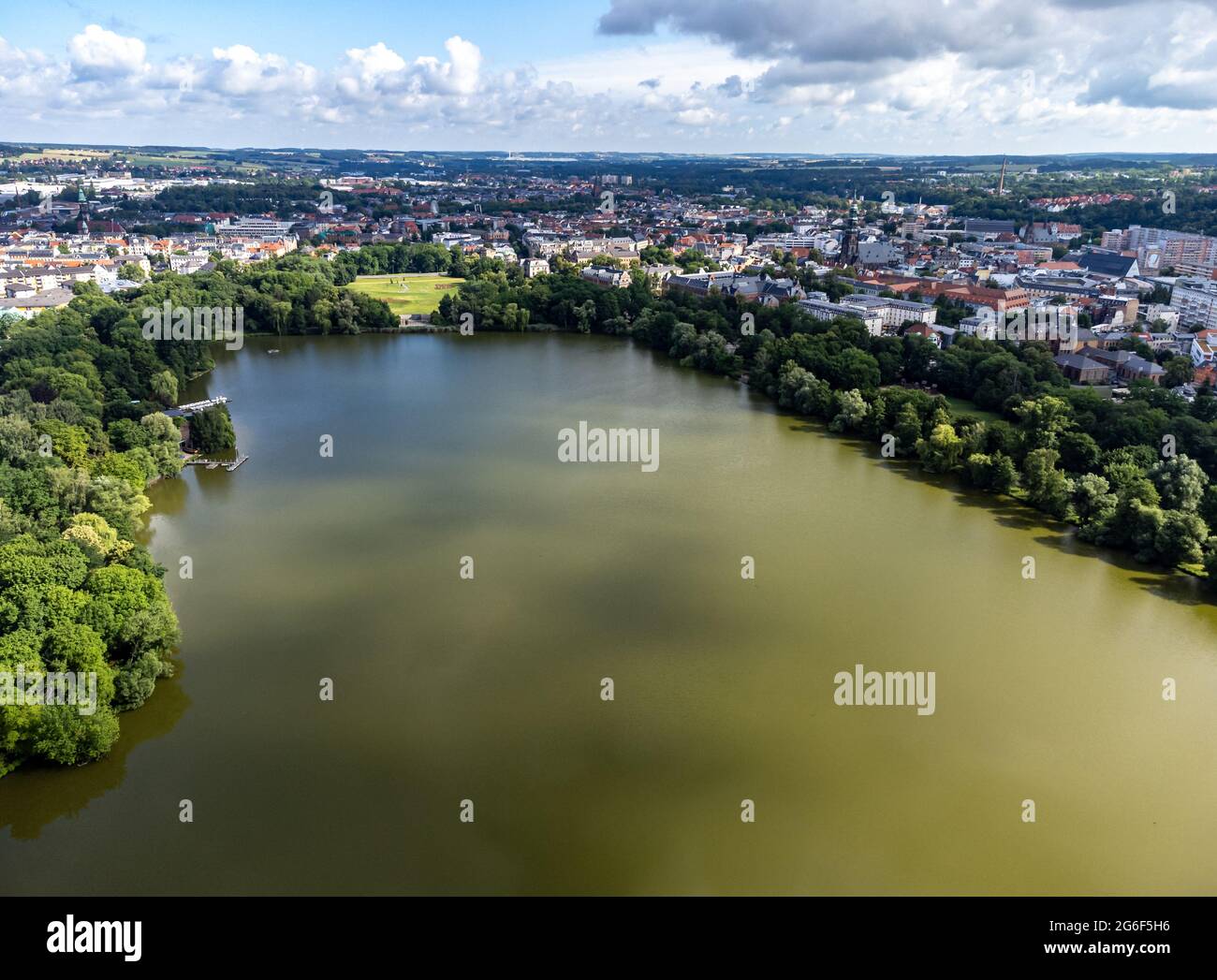 Aerial view of the swan pond in Zwickau Saxony Stock Photo - Alamy