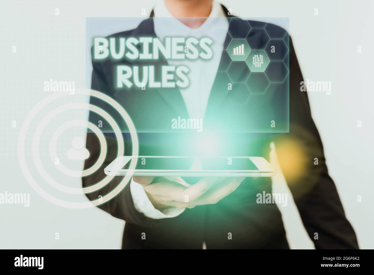 Writing displaying text Business Rules. Concept meaning the principles ...