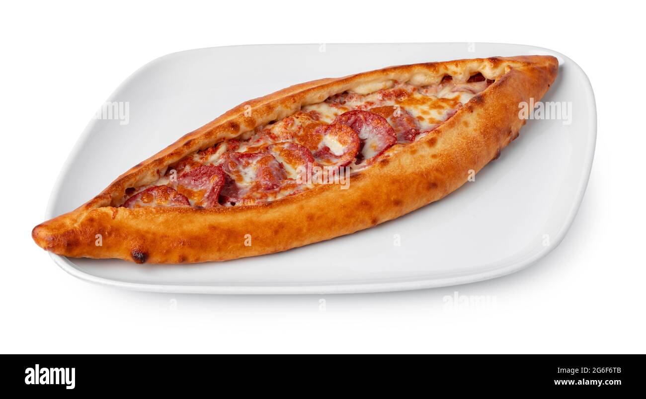 Turkish boat-shaped flatbread pide isolated on white Stock Photo - Alamy
