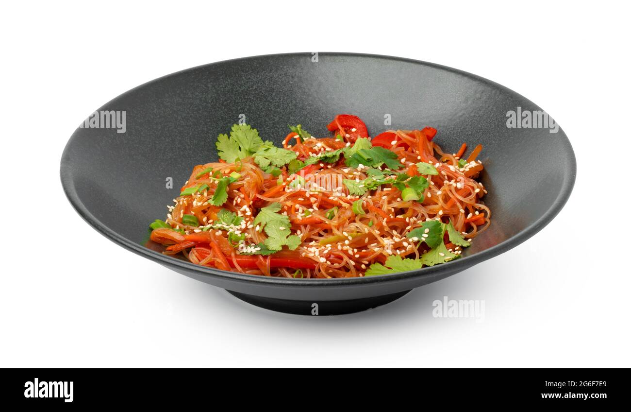 Bowl with asian wok noodles isolated on white Stock Photo - Alamy