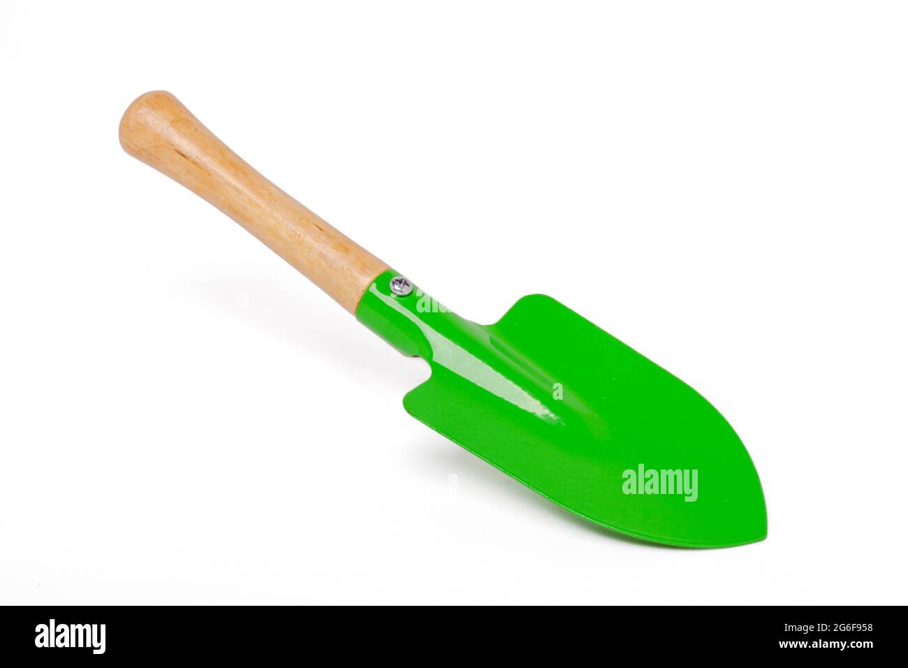 Close up view of a small gardening shovel isolated on a white ...