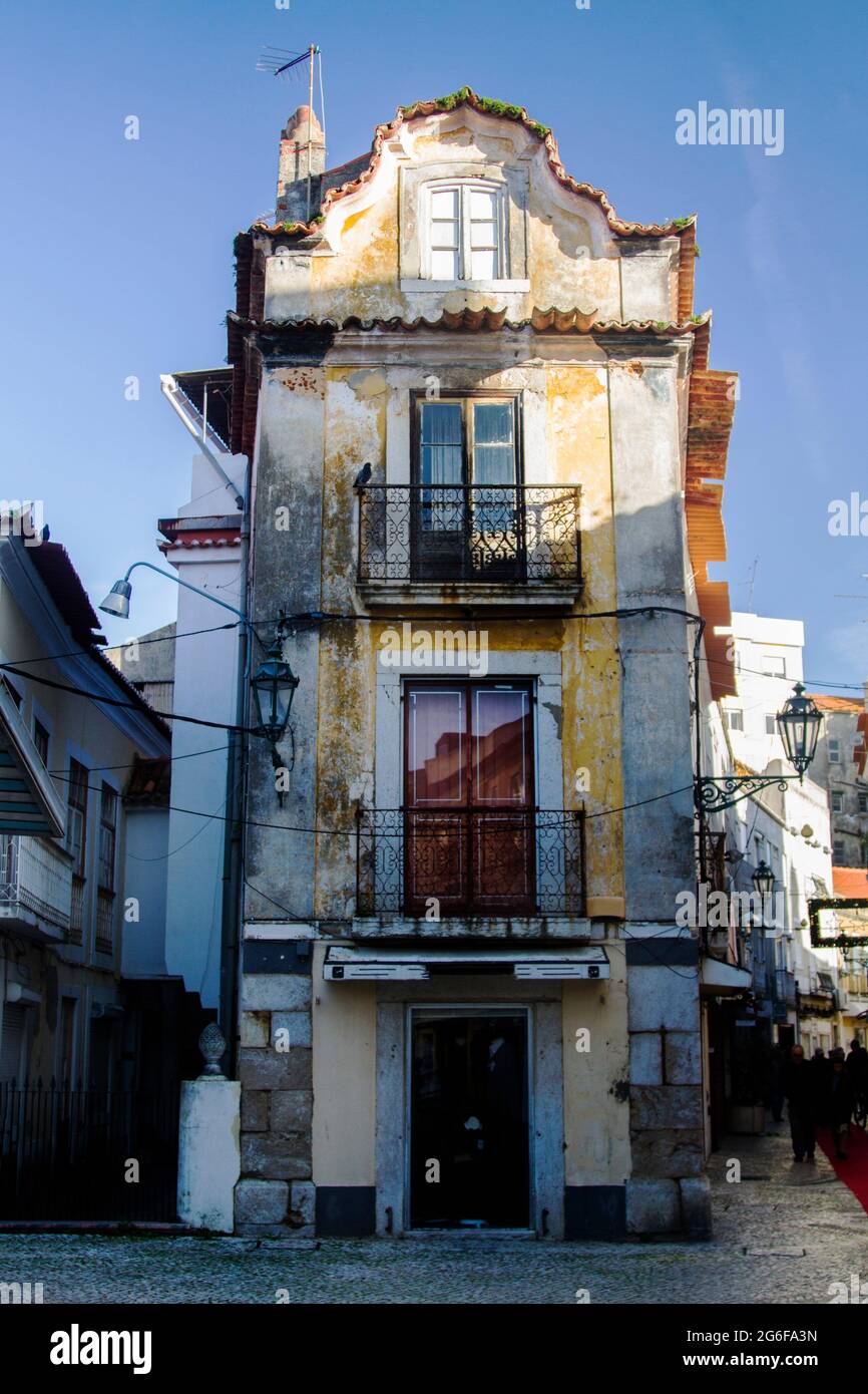 View of the typical building architecture of Setubal city located in ...