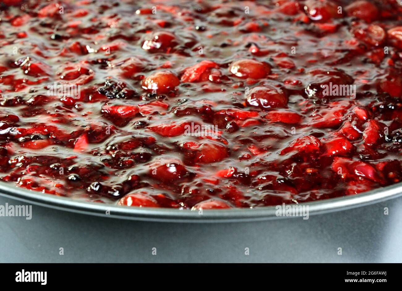 Jelly Topping Close Up With Red Cherries. Red Cherries Jelly Topping ...