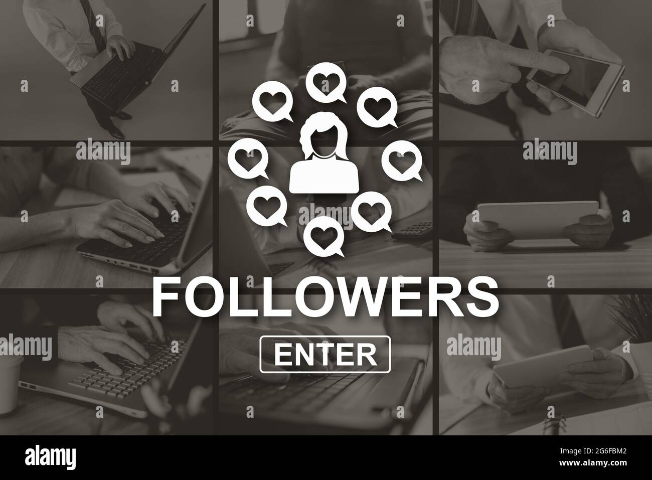 Followers concept illustrated by pictures on background Stock Photo - Alamy