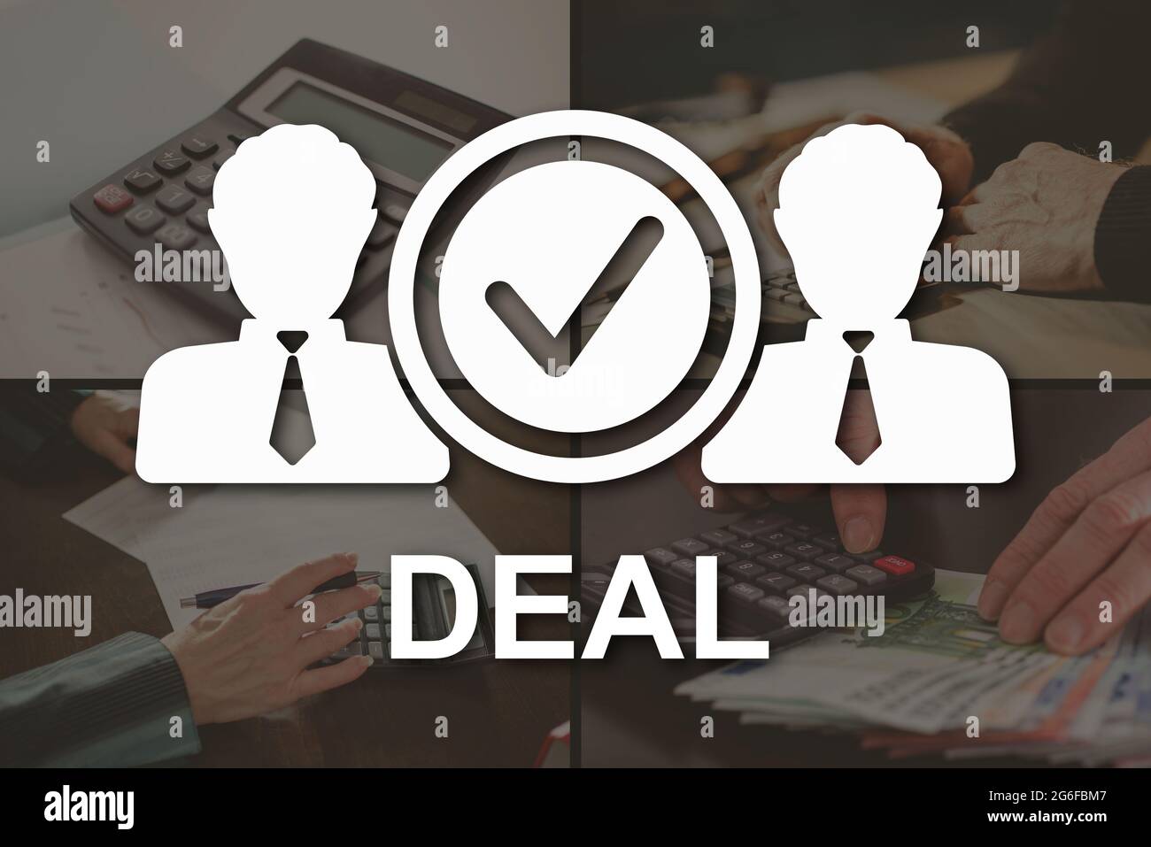 Deal concept illustrated by pictures on background Stock Photo - Alamy