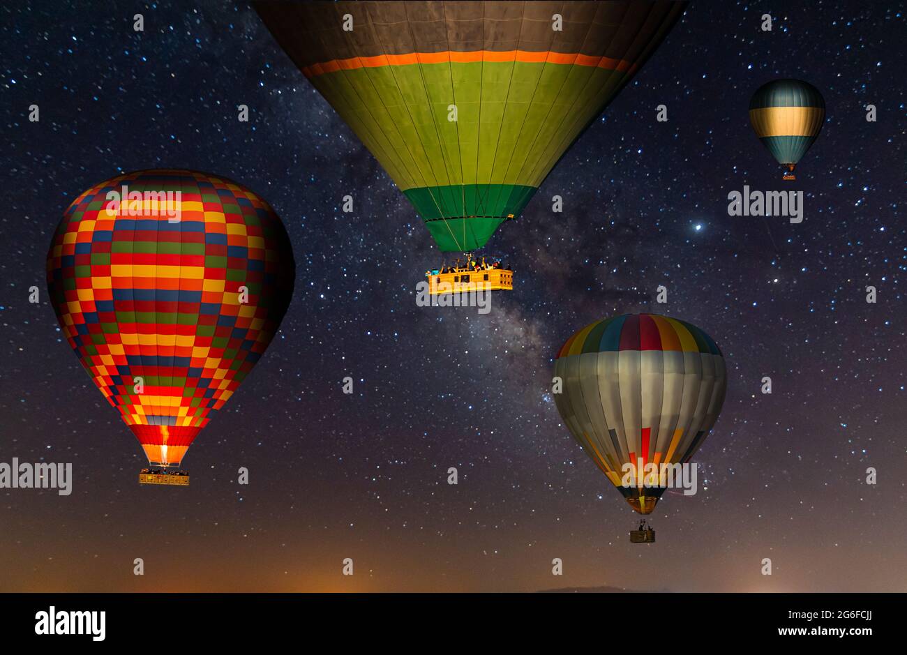 Starry night and colorful air balloons Stock Photo - Alamy