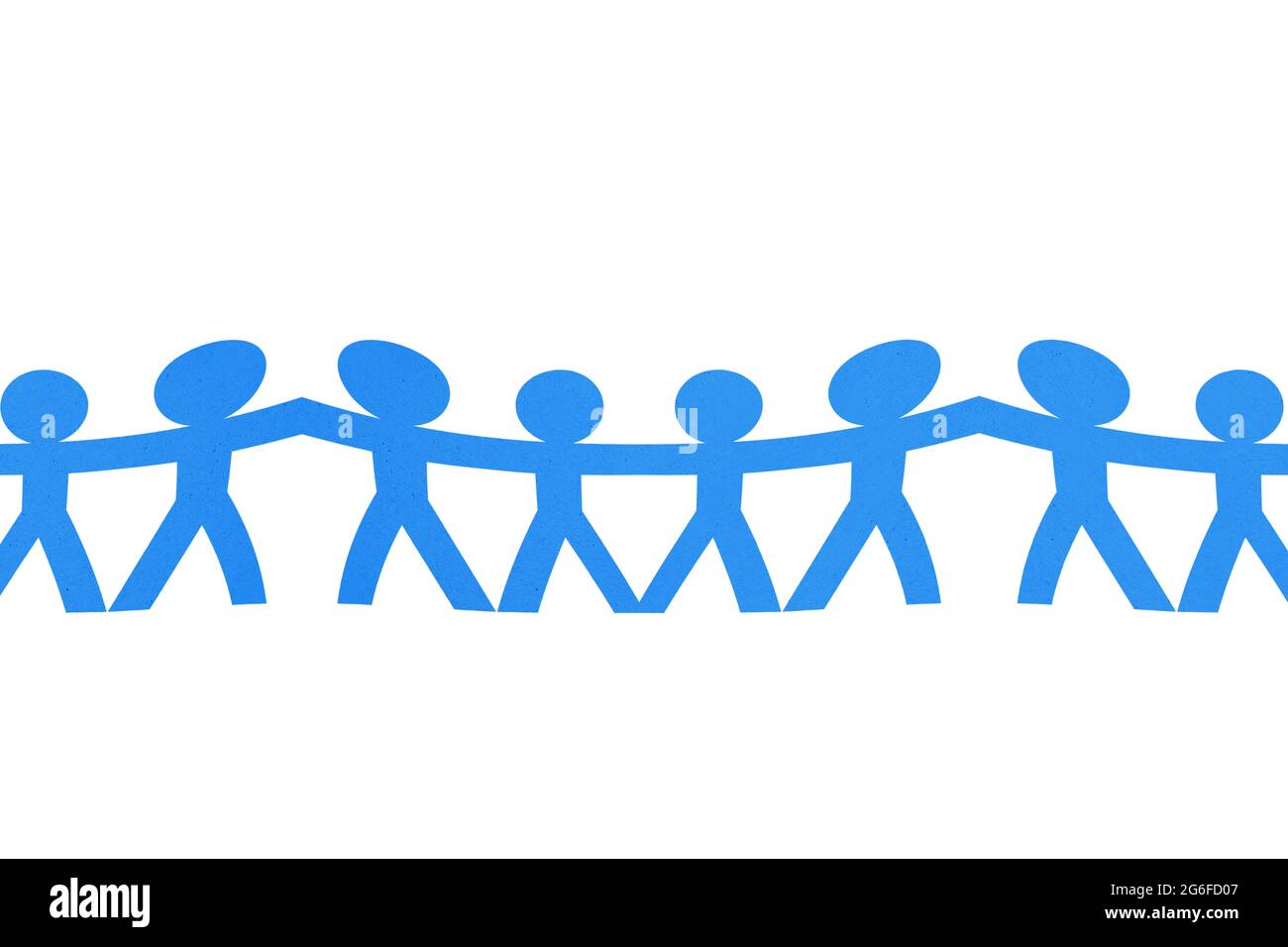 Blue people paper holding hands with a white background. World ...