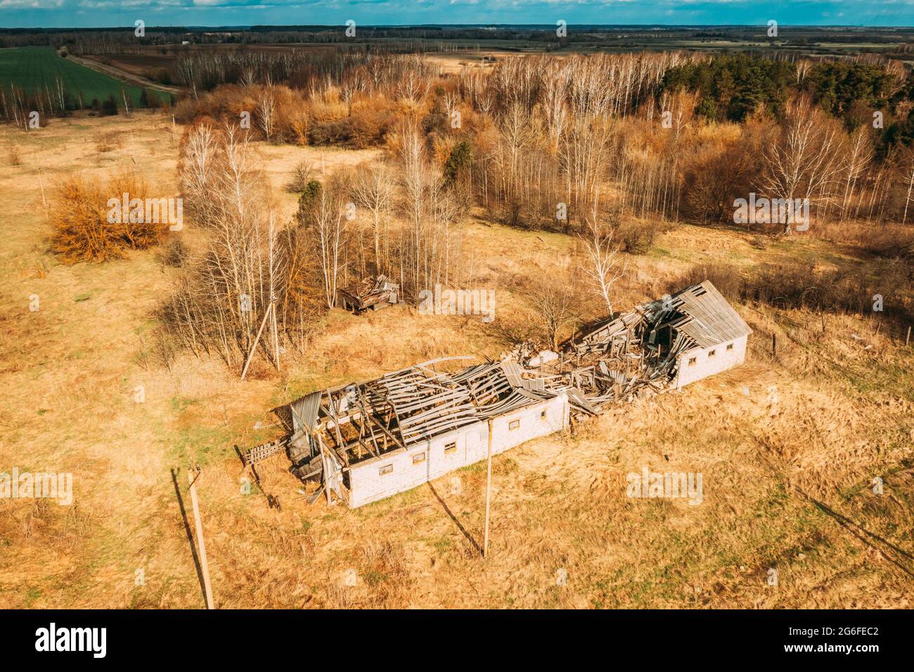 Belarus. Abandoned Barn, Shed, Farm House In Chernobyl Resettlement ...