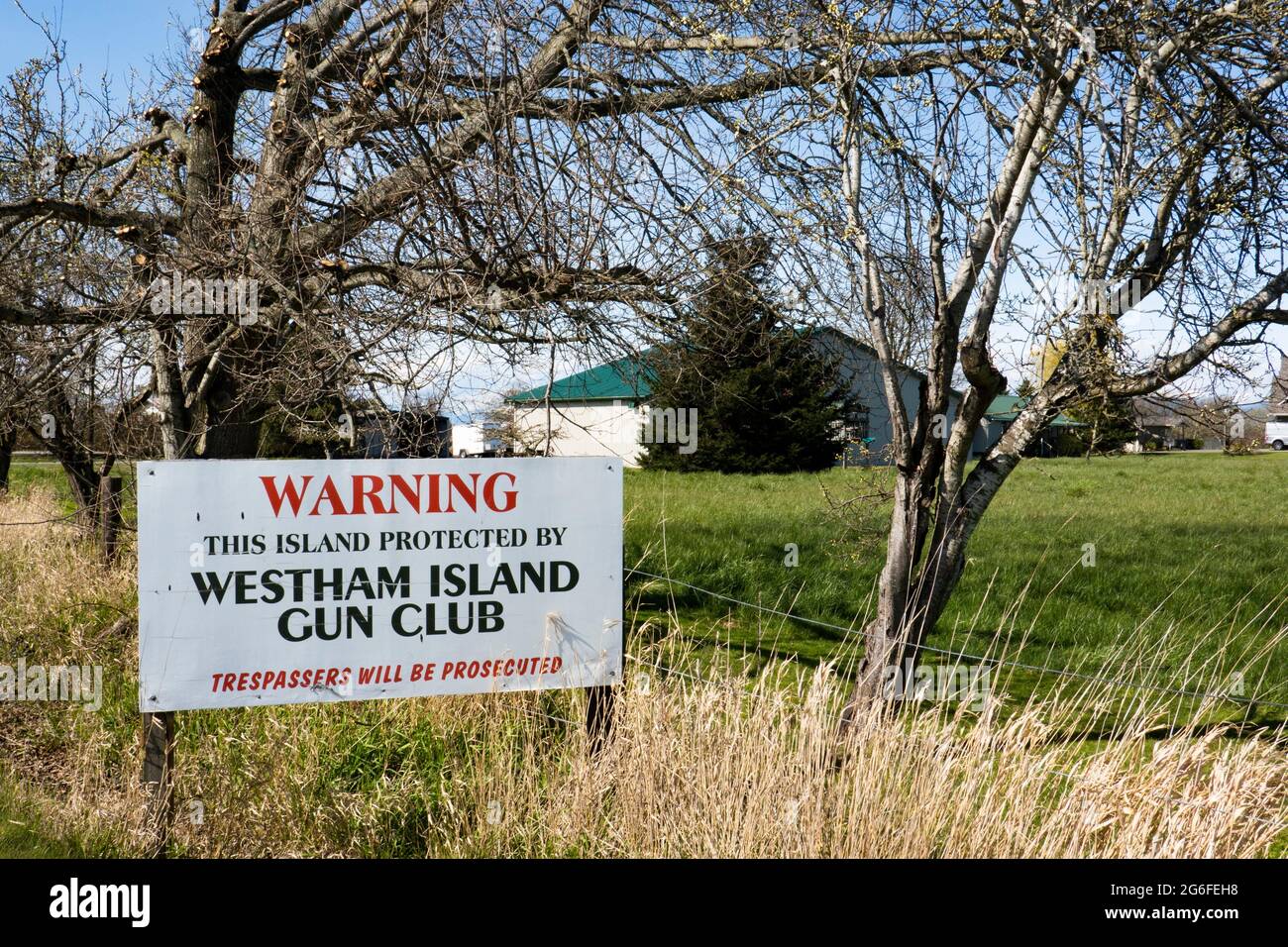 Warning sign on Westham Island, Ladner, British Columbia, Canada Stock ...