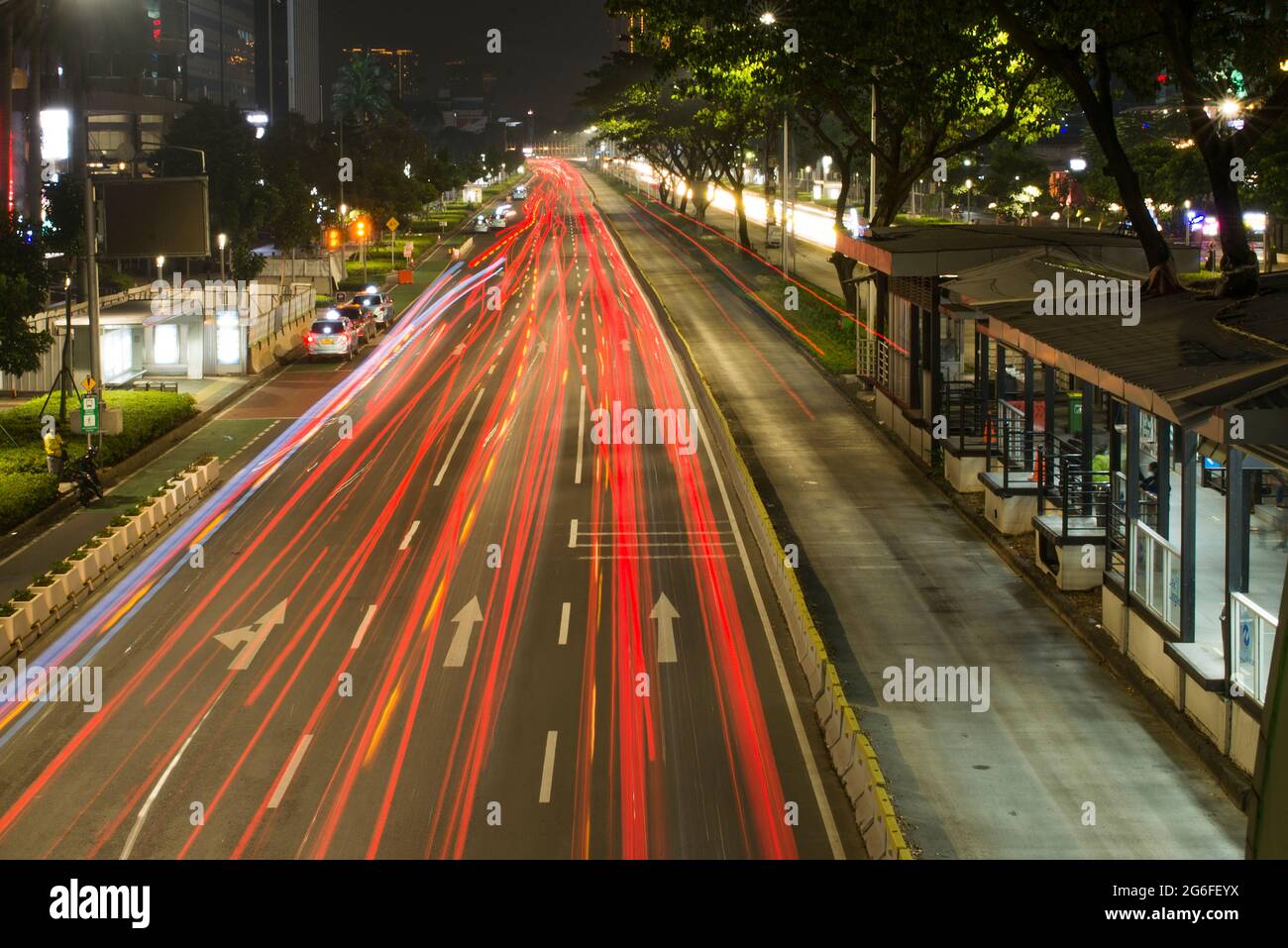 Traffic in the city at night. Jakarta, Indonesia, June 23rd 2021 Stock ...
