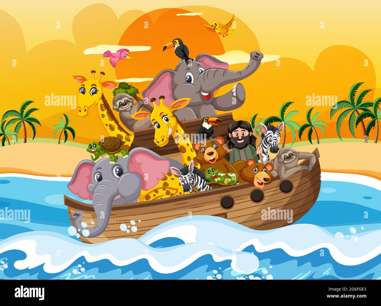 Animals on Noah's ark floating in the ocean scene illustration Stock Vector Image & Art - Alamy