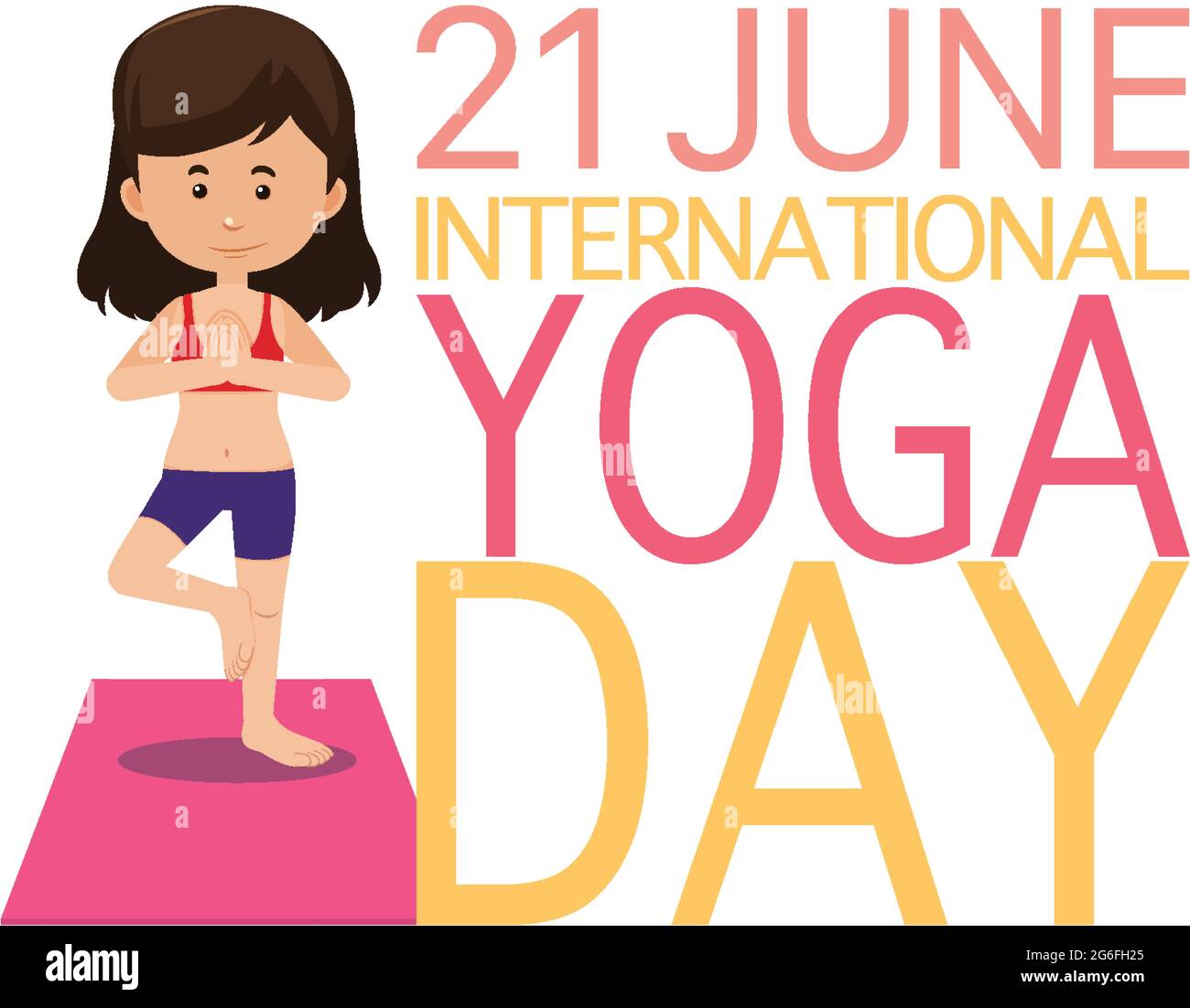 International Yoga Day June 21 banner with woman doing yoga exercise ...