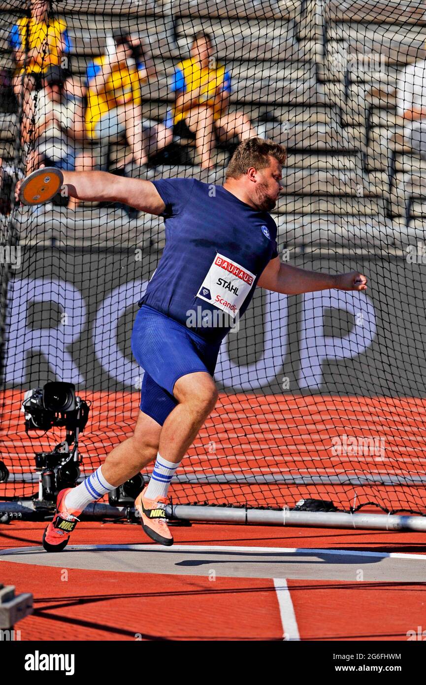Daniel Stahl (SWE) wins the discus with a throw of 225-2 (68.64m) at ...