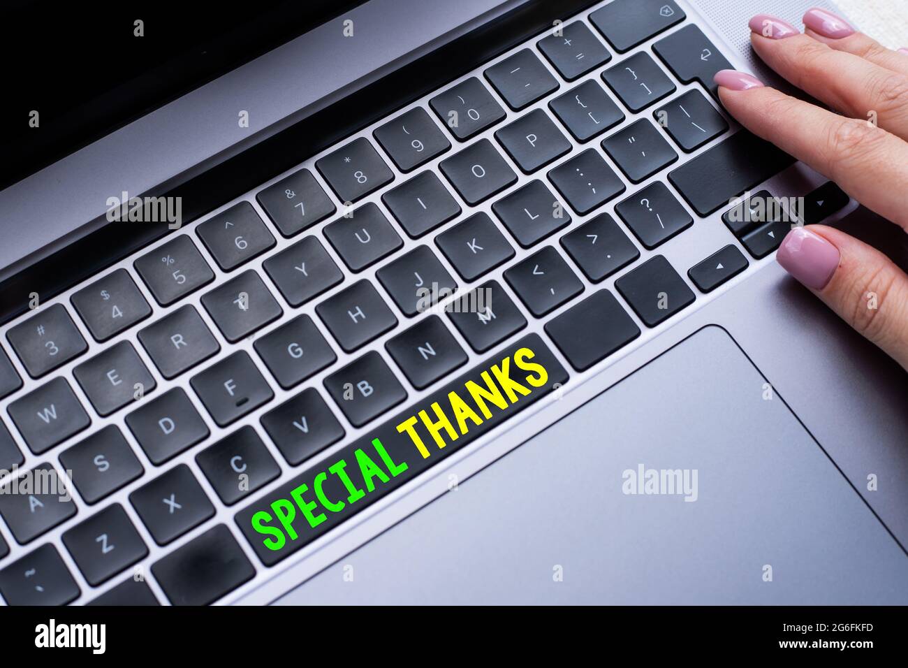 Text caption presenting Special Thanks. Business idea appreciating ...