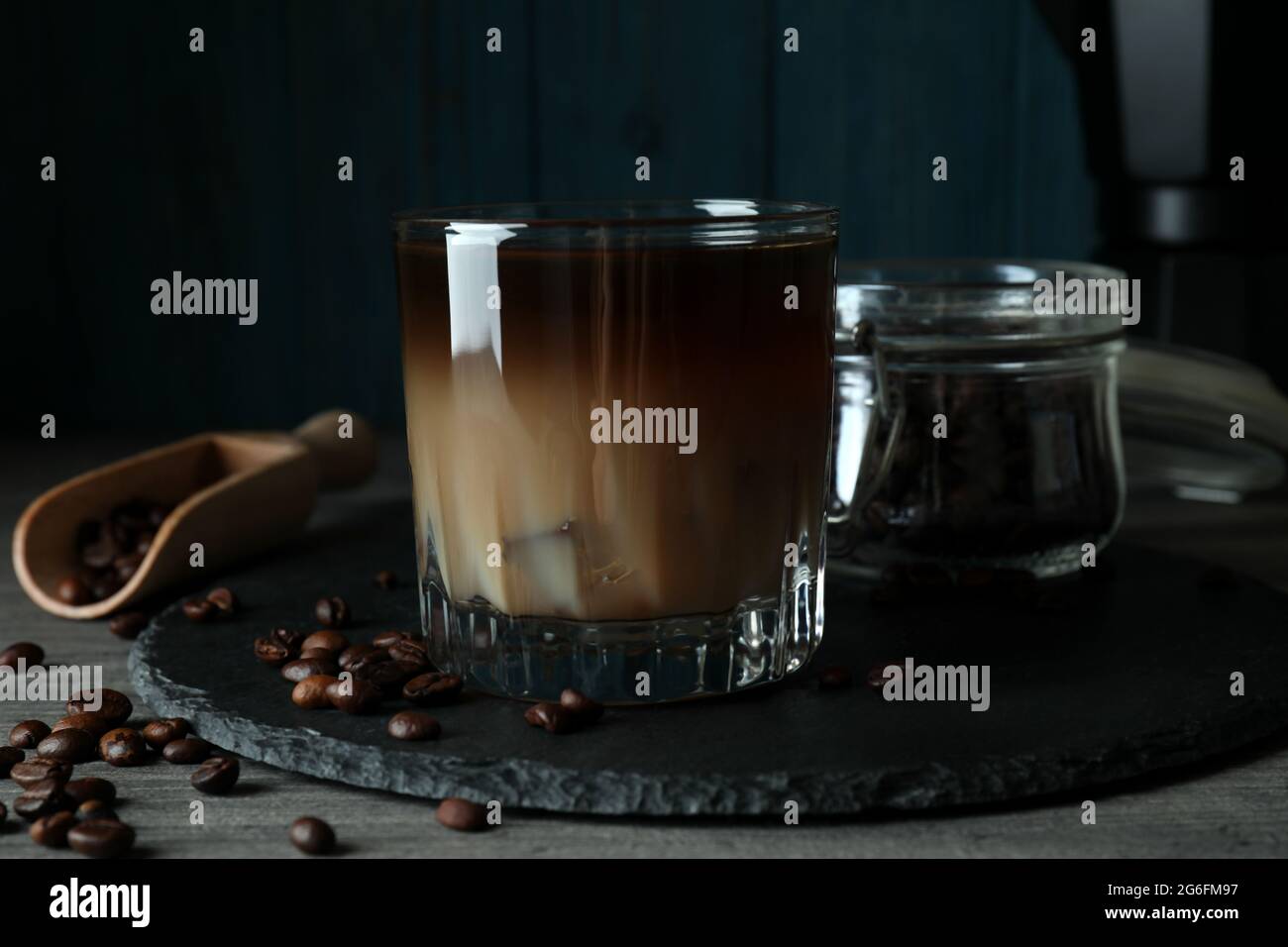 Concept of cold drink with ice coffee, close up Stock Photo - Alamy