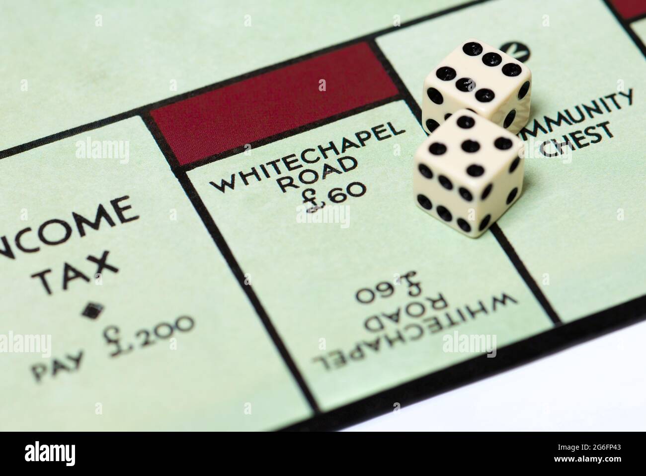 Close up of whitechapel on a traditional monopoly board hi-res stock ...