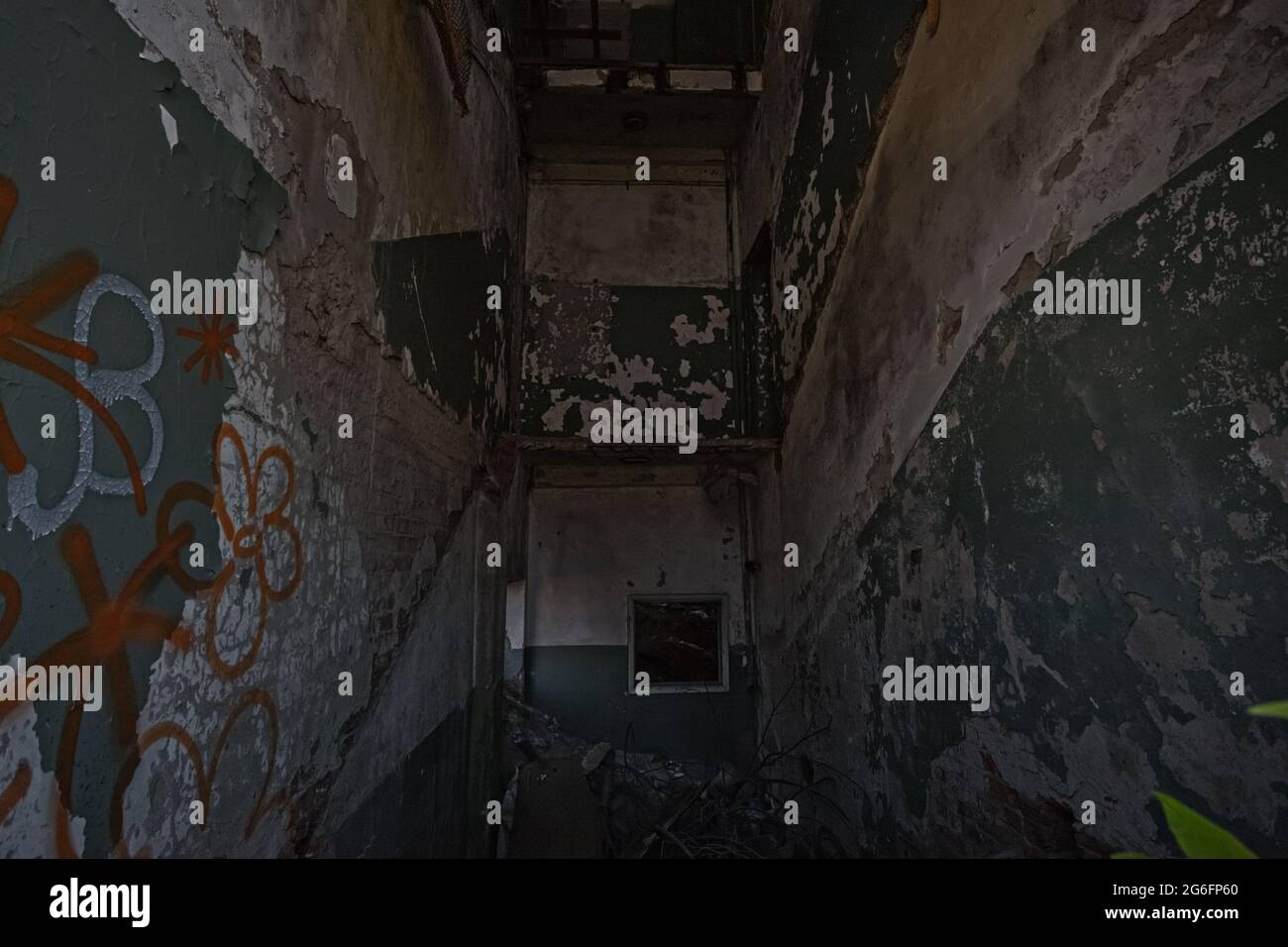Old ruined factory building from the inside, awesome background Stock ...