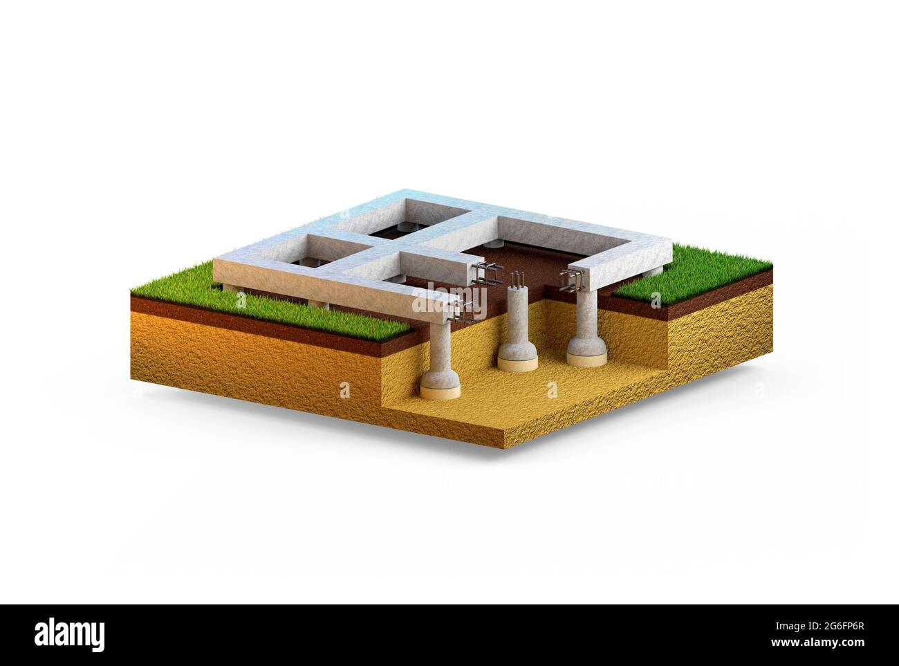 drilled belled foundation - isolated industrial 3D illustration Stock ...
